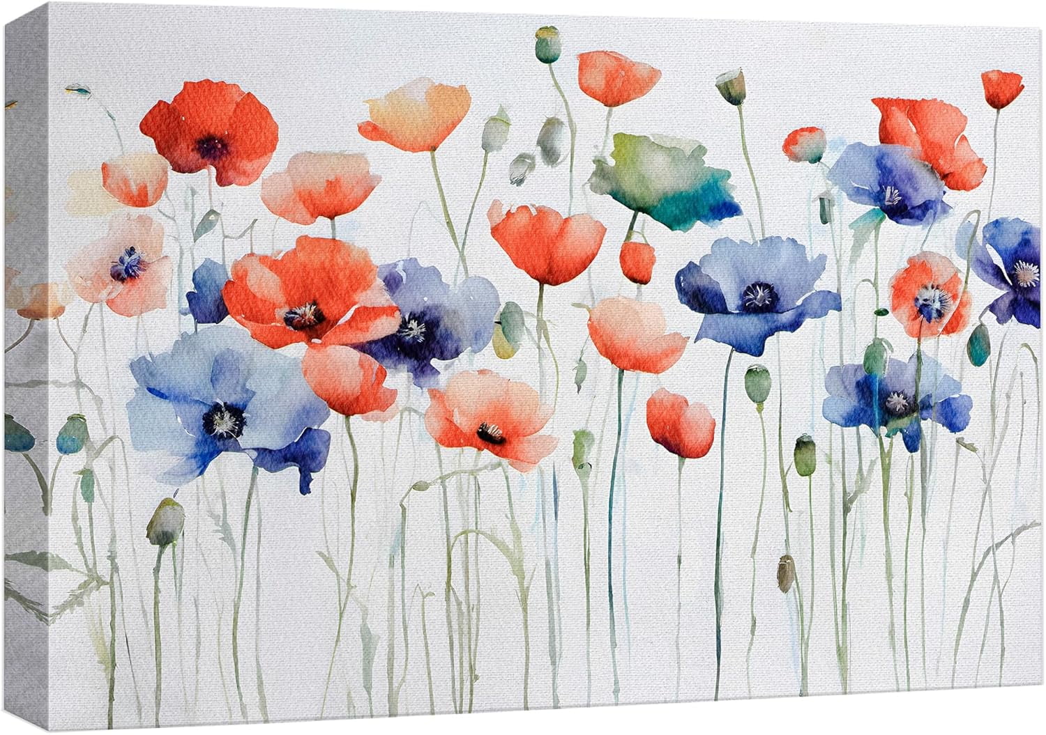 HFDF Canvas Print Wall Art Poppy Field Bliss Watercolor Meadow Peaceful ...