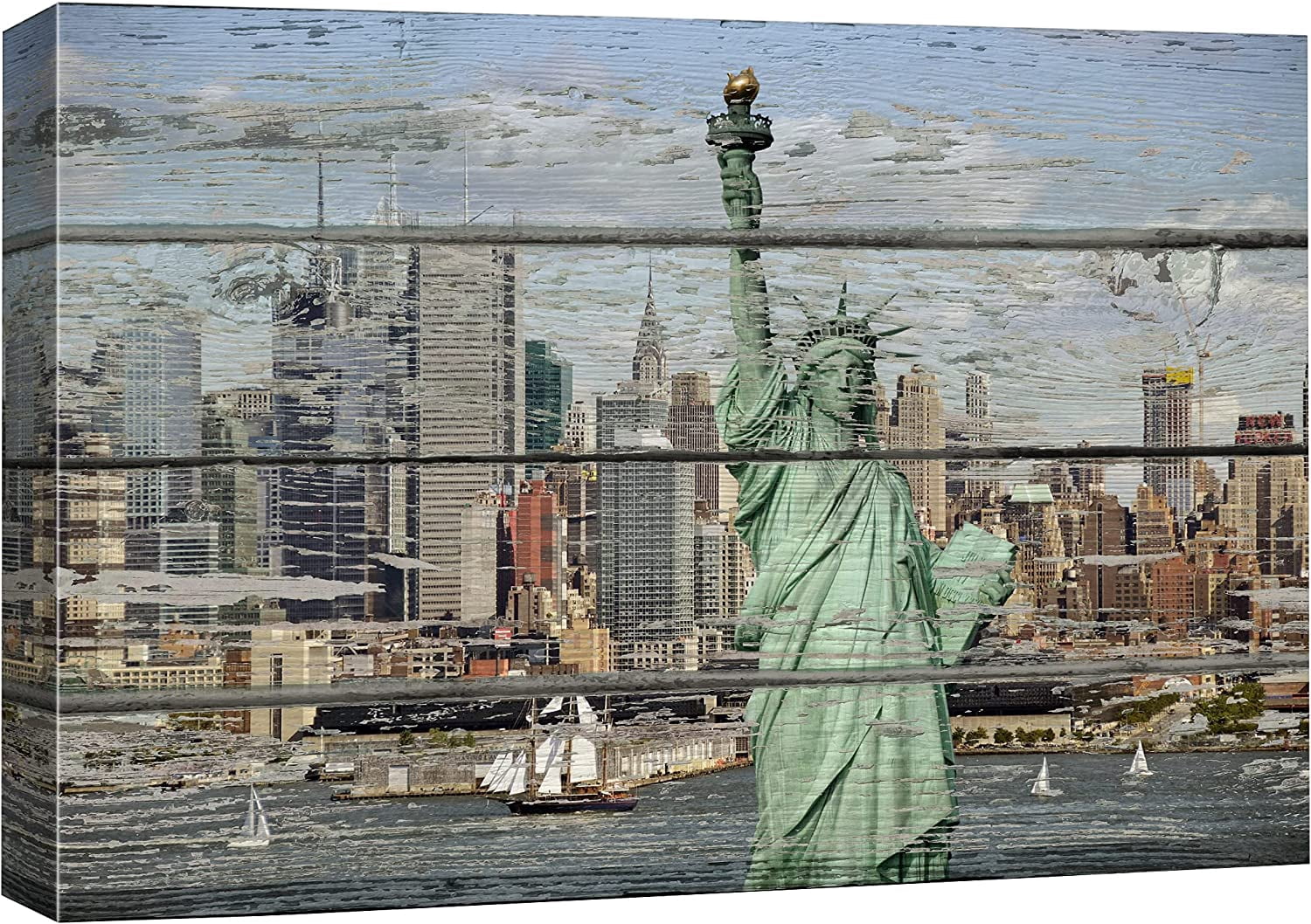 HFDF Canvas Print Wall Art Vibrant Ocean Horizon on Wood Panels Nature ...