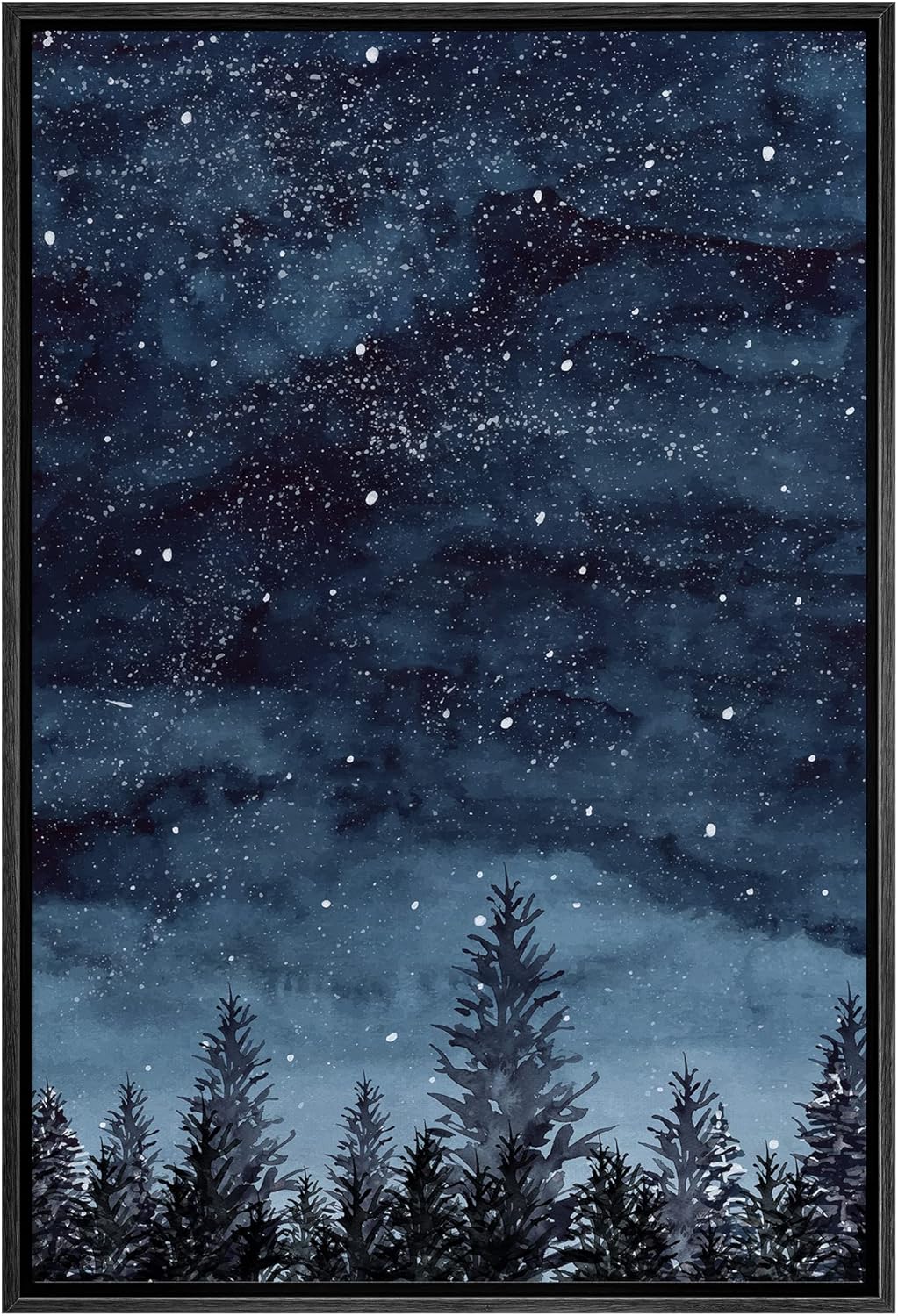 HFDF Canvas Print Wall Art Watercolor Starry Sky Over Night Forest ...