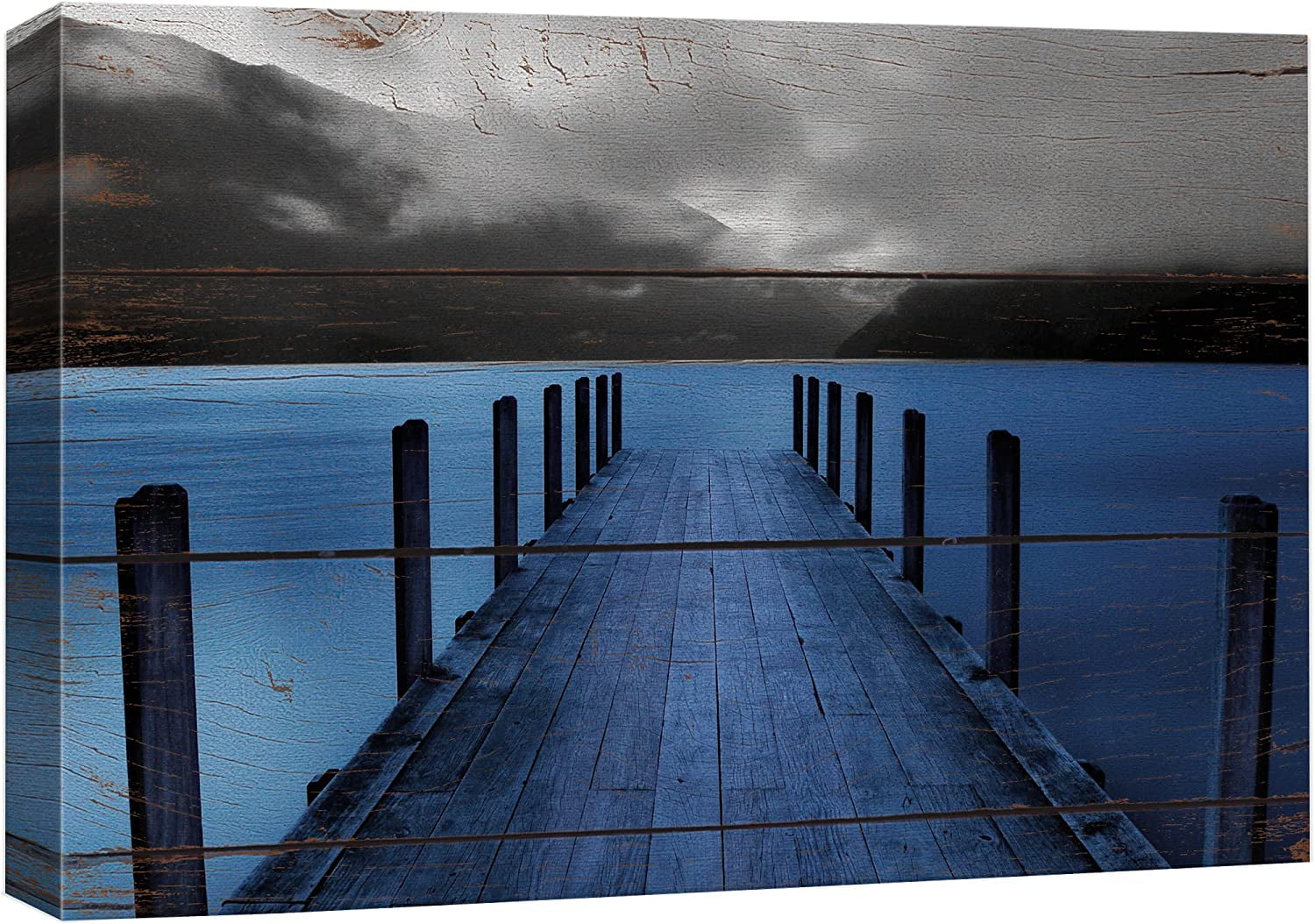 HFDF Canvas Prt Wall Art Eveng on Black & Blue Grayscale Beach Pier ...