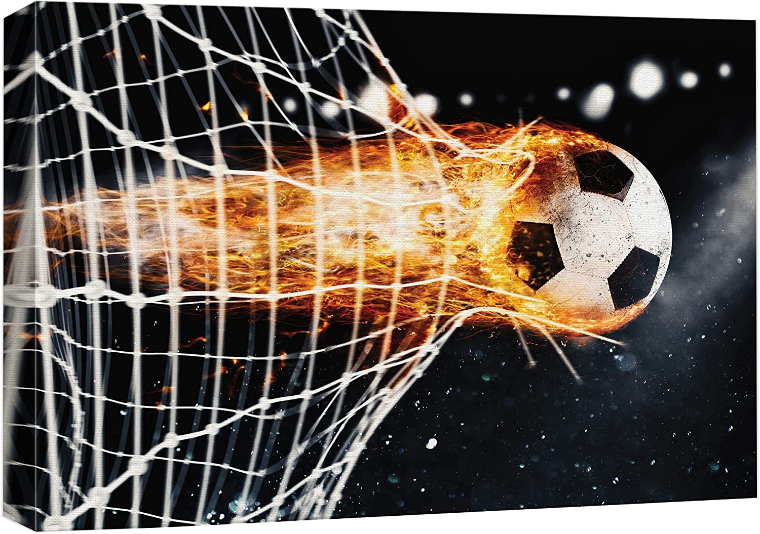 HFDF Canvas Prt Wall Art Fiery Soccer Ball Makes a Goal Sports Athletes ...