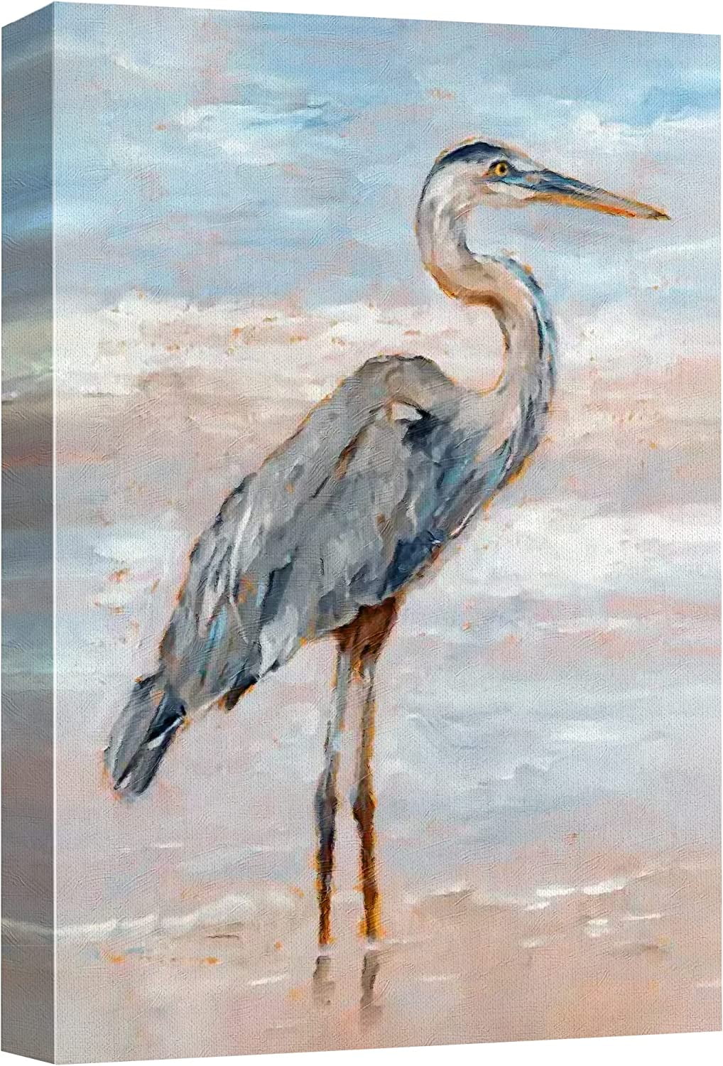 HFDF Canvas Prt Wall Art Pastel Sky Beach Shore Wave Crane Bird Nature Wilderness Illustrations ...