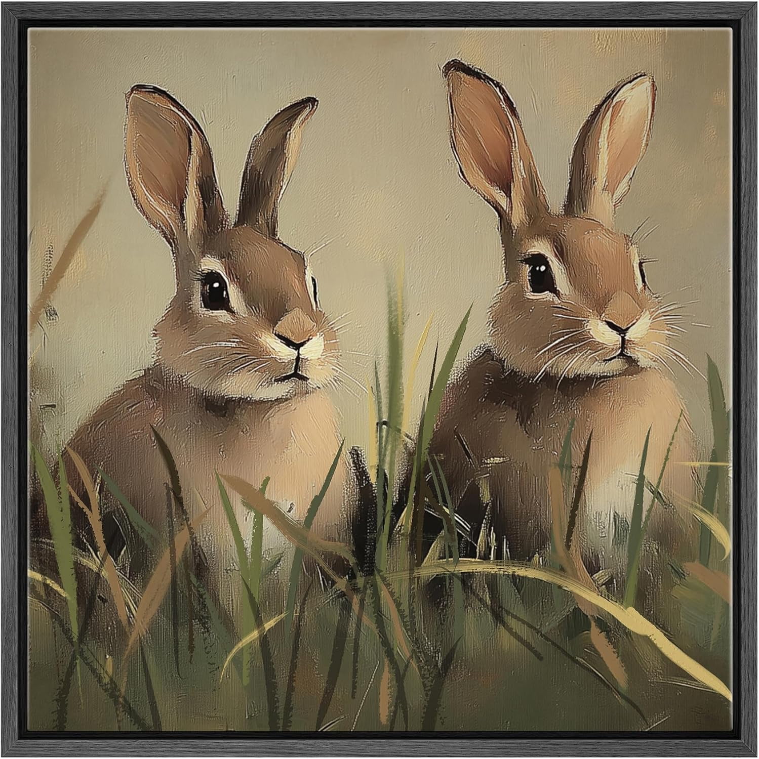 HFDF Canvas Prt Wall Art Rustic Rabbit Pair Whimsical Wildlife ...