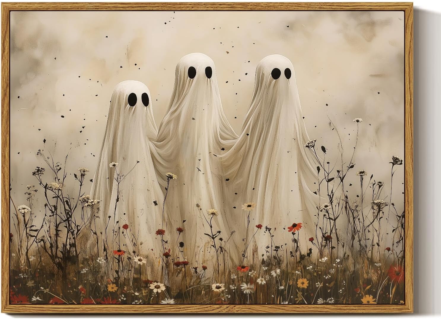 HFDF Canvas Prts Art Vtage Decor, Cute Ghosts Wildflower Meadow Patg ...