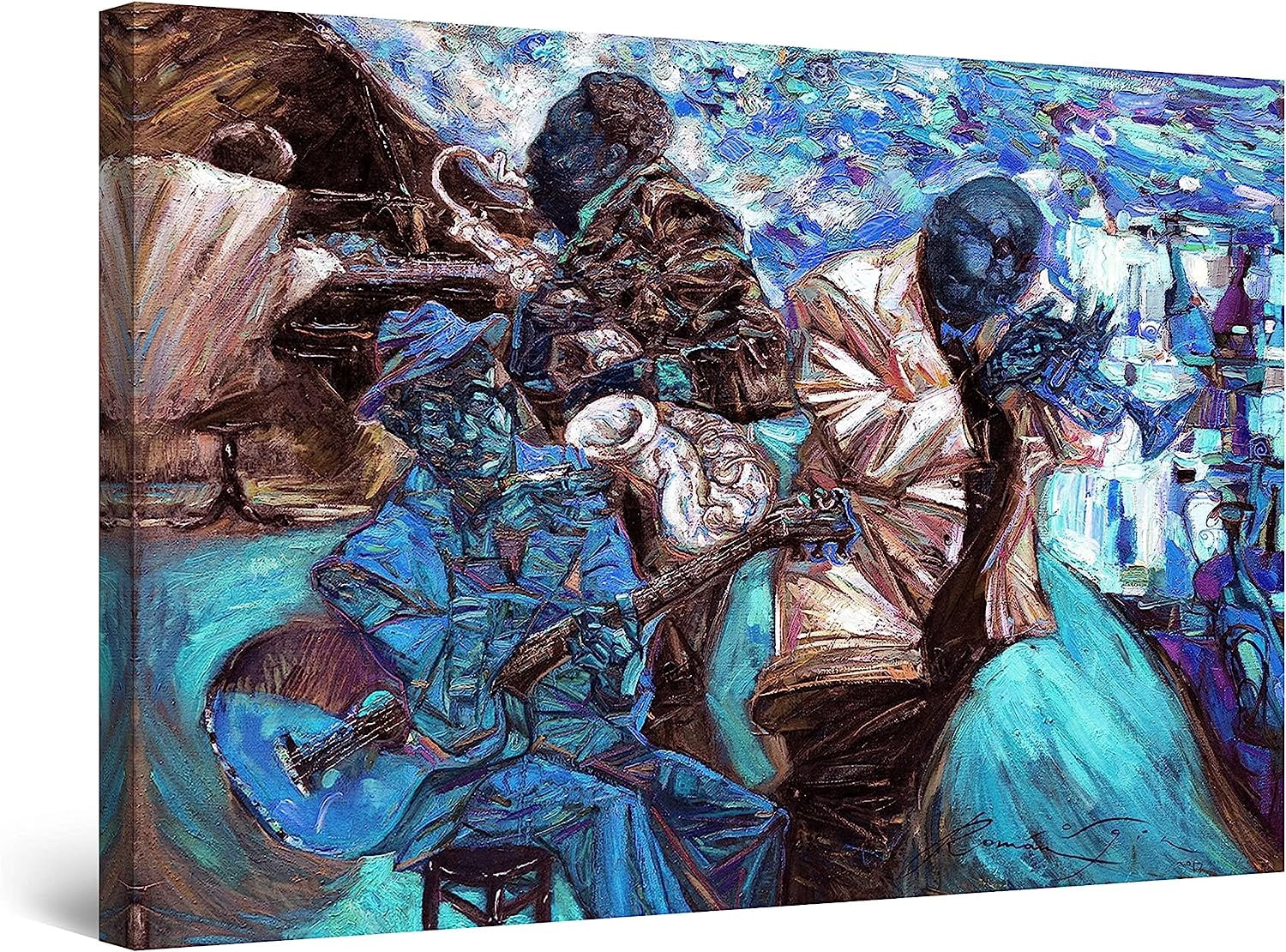 HFDF Canvas Wall Art Abstract - Blue Jazz Orchestra Music Patg ...