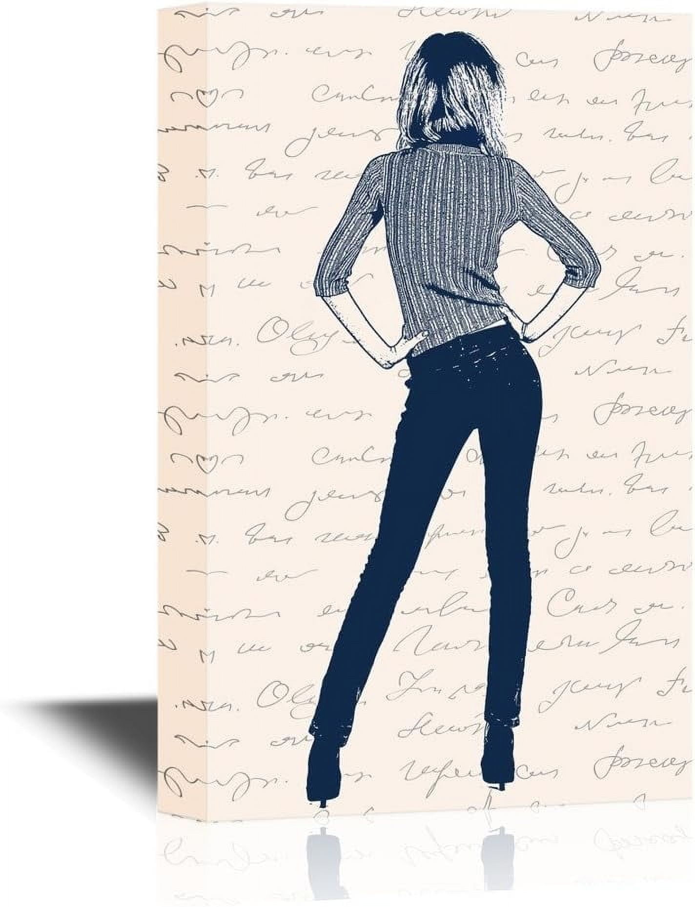 HFDF Canvas Wall Art Back View of a Woman with Sexy Pose Hands on Her Hips on Vintage Letter ...