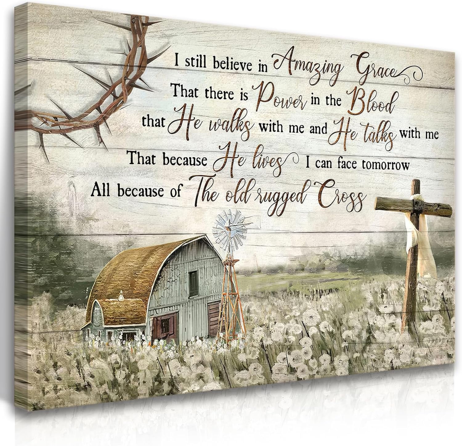 HFDF Christian Wall Art Barn Wdmill Canvas Wall Decor Religious Cross ...