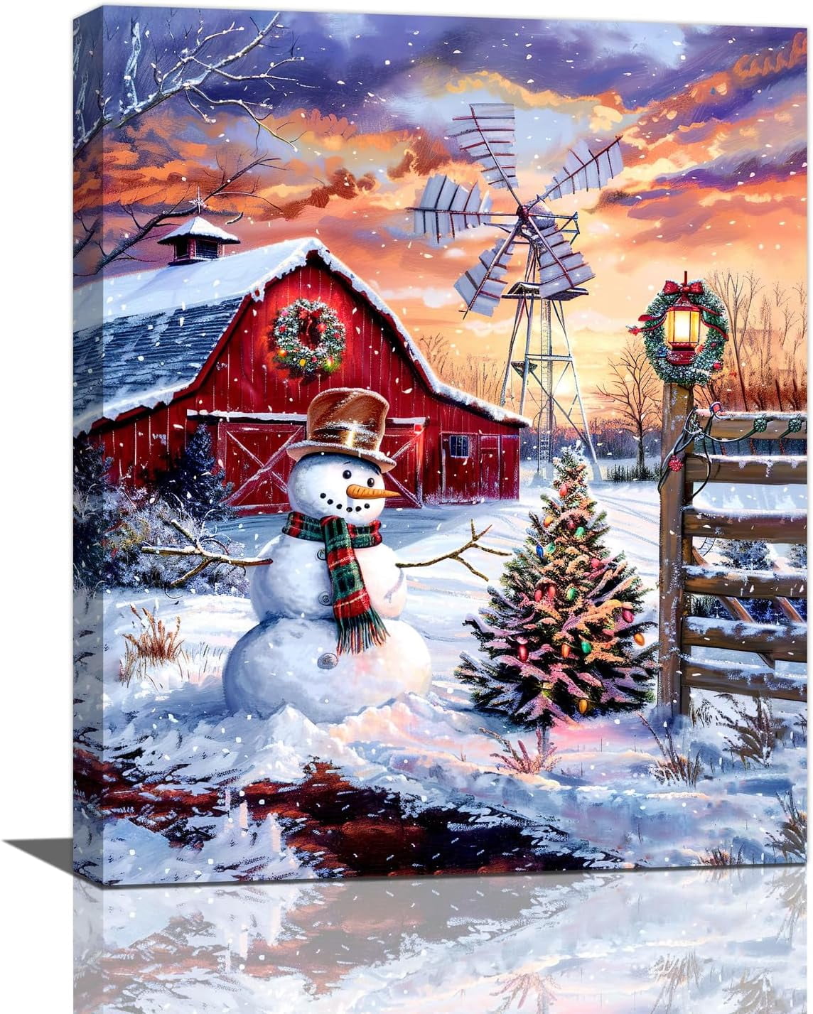 HFDF Christmas Snowman Wall Art Farmhouse Snowman Barn Sunset Pictures ...