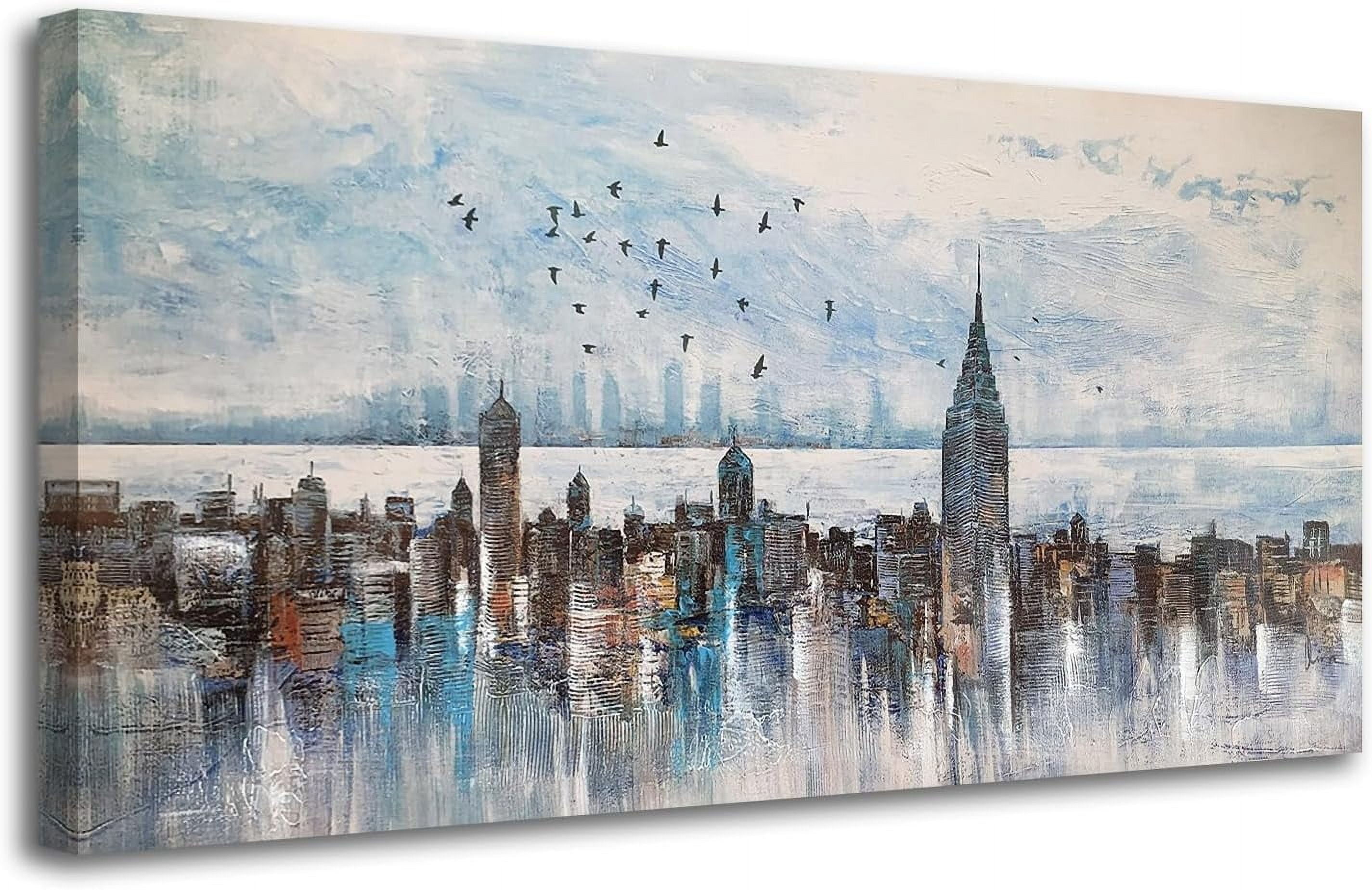 HFDF Cityscape Wall Art New York City Skyline Buildings Picture Modern ...