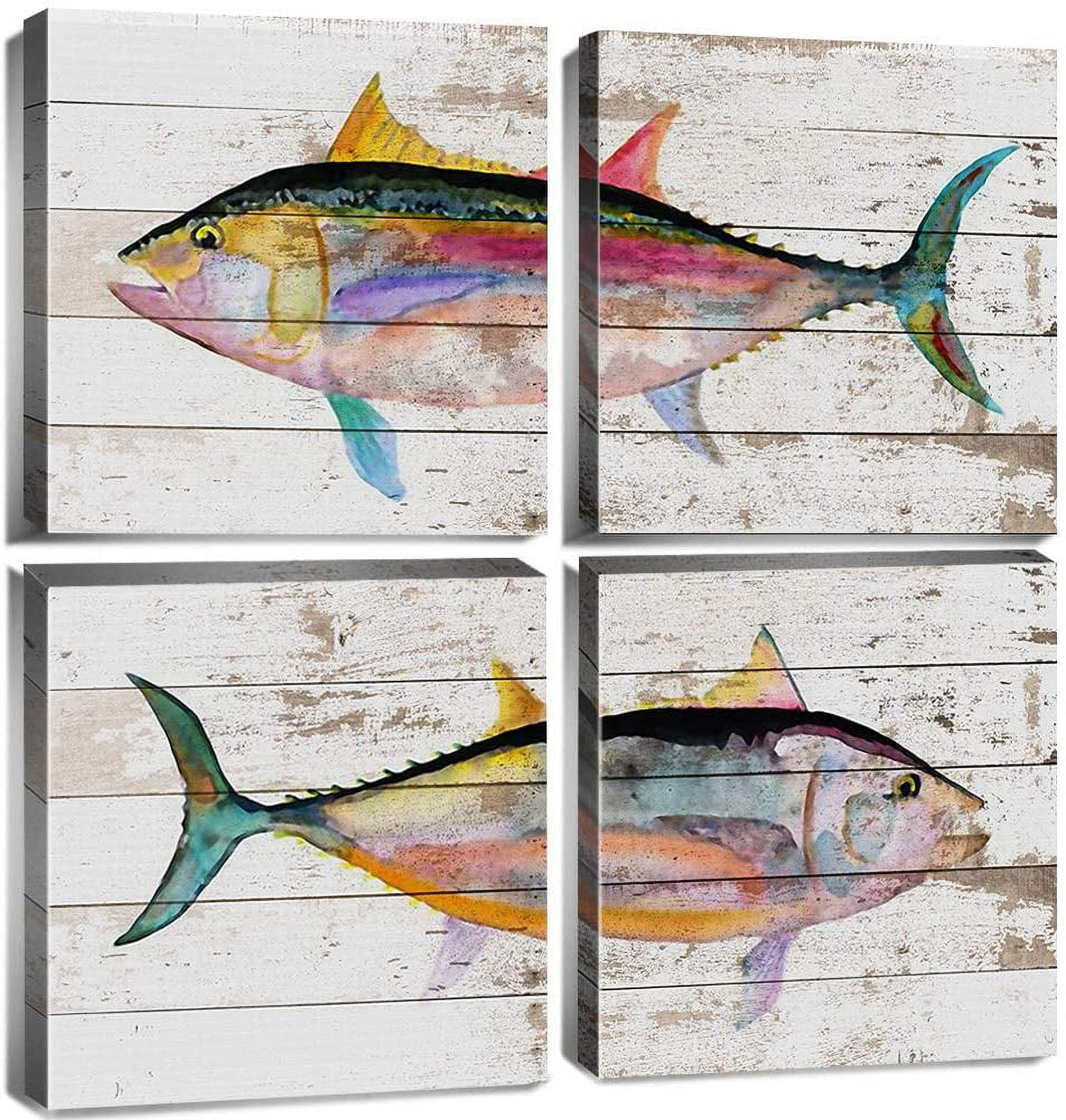 HFDF Coastal Fish Wall Art Beach Decor Farmhouse Ocean Pictures Canvas ...