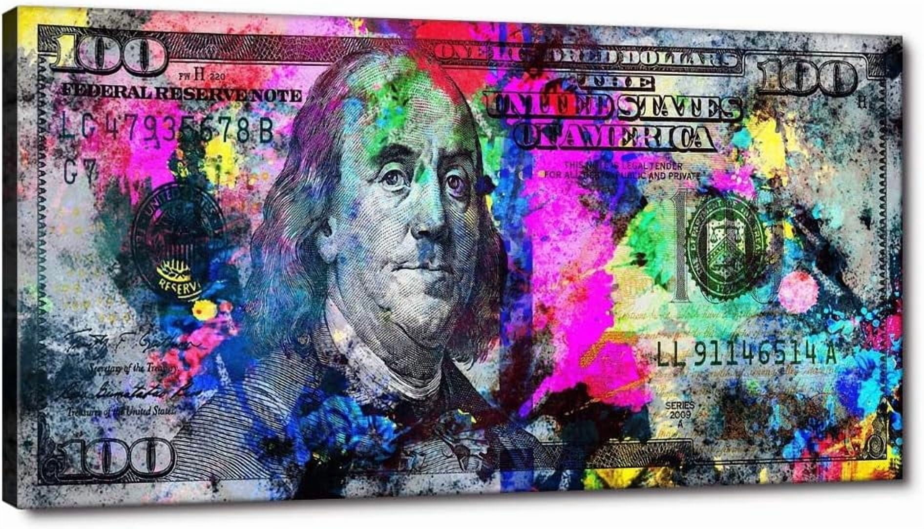 HFDF Colorful 100 Dollars Bill Wall Art Giclee Canvas Prt Decor Money ...