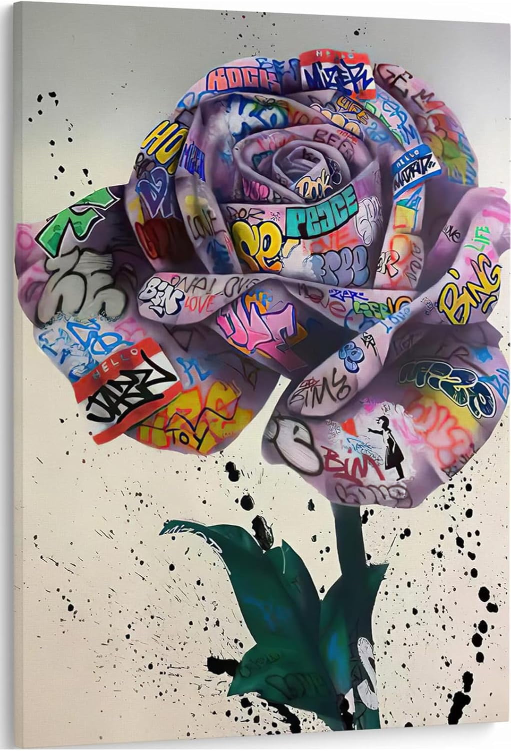 HFDF Colorful Rose Flower Graffiti Canvas Wall Art Poster Prints Flower ...