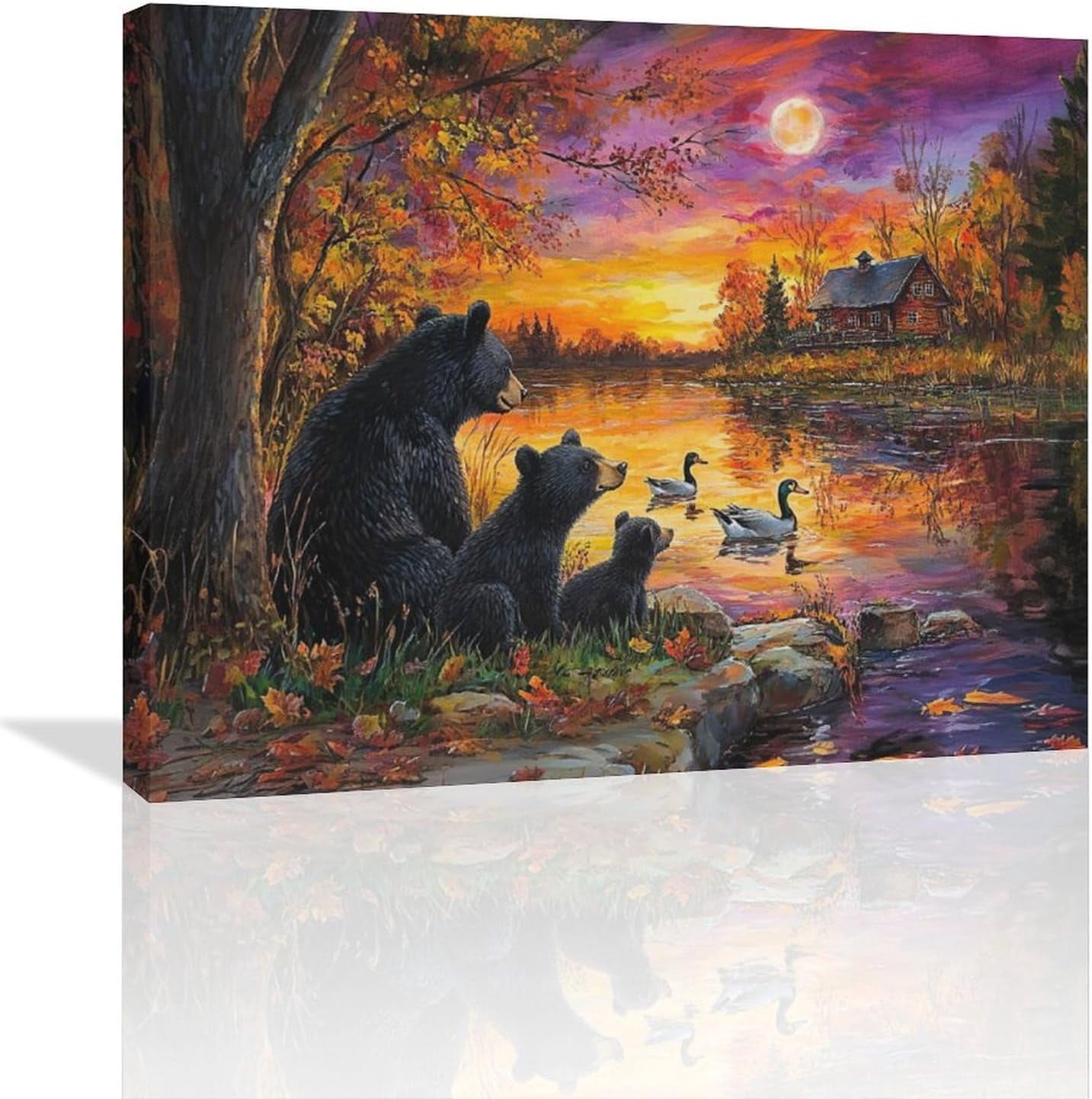 HFDF Country Bears Canvas Wall Art Fall Cabin Bear Pictures Wall Decor ...