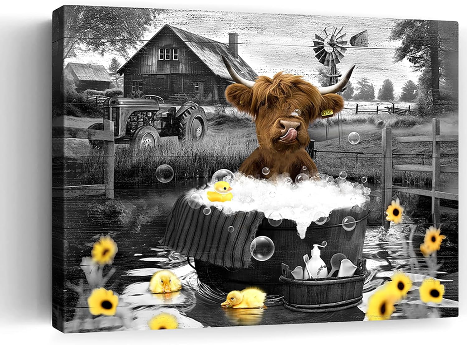 HFDF Cow Bathroom Picture Sunflower Highland Cow Wall Art Farmhouse Cow ...