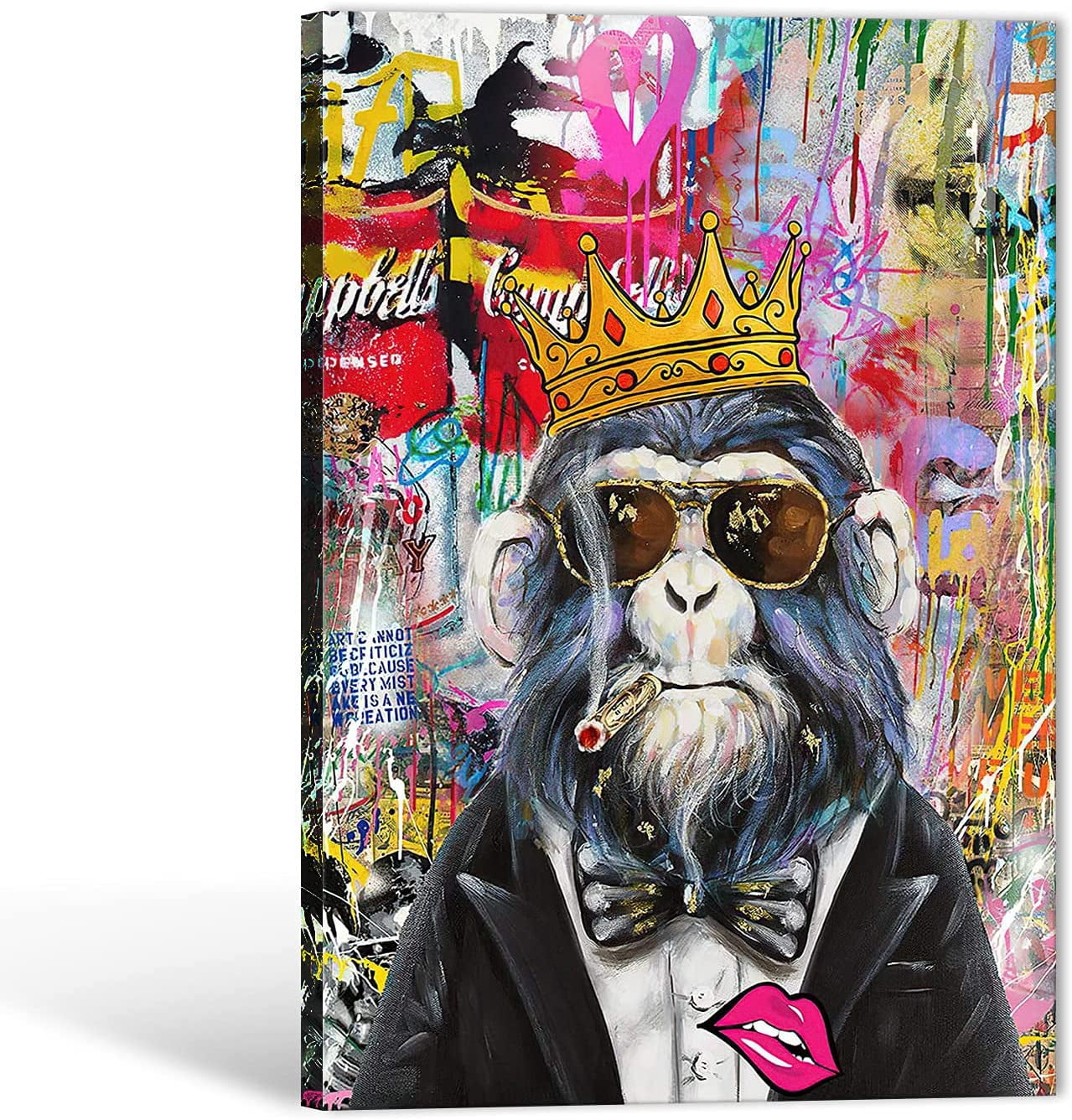 HFDF Crown Monkey Colorful Funky Wall Art, Chimp Smoking Graffiti Art ...