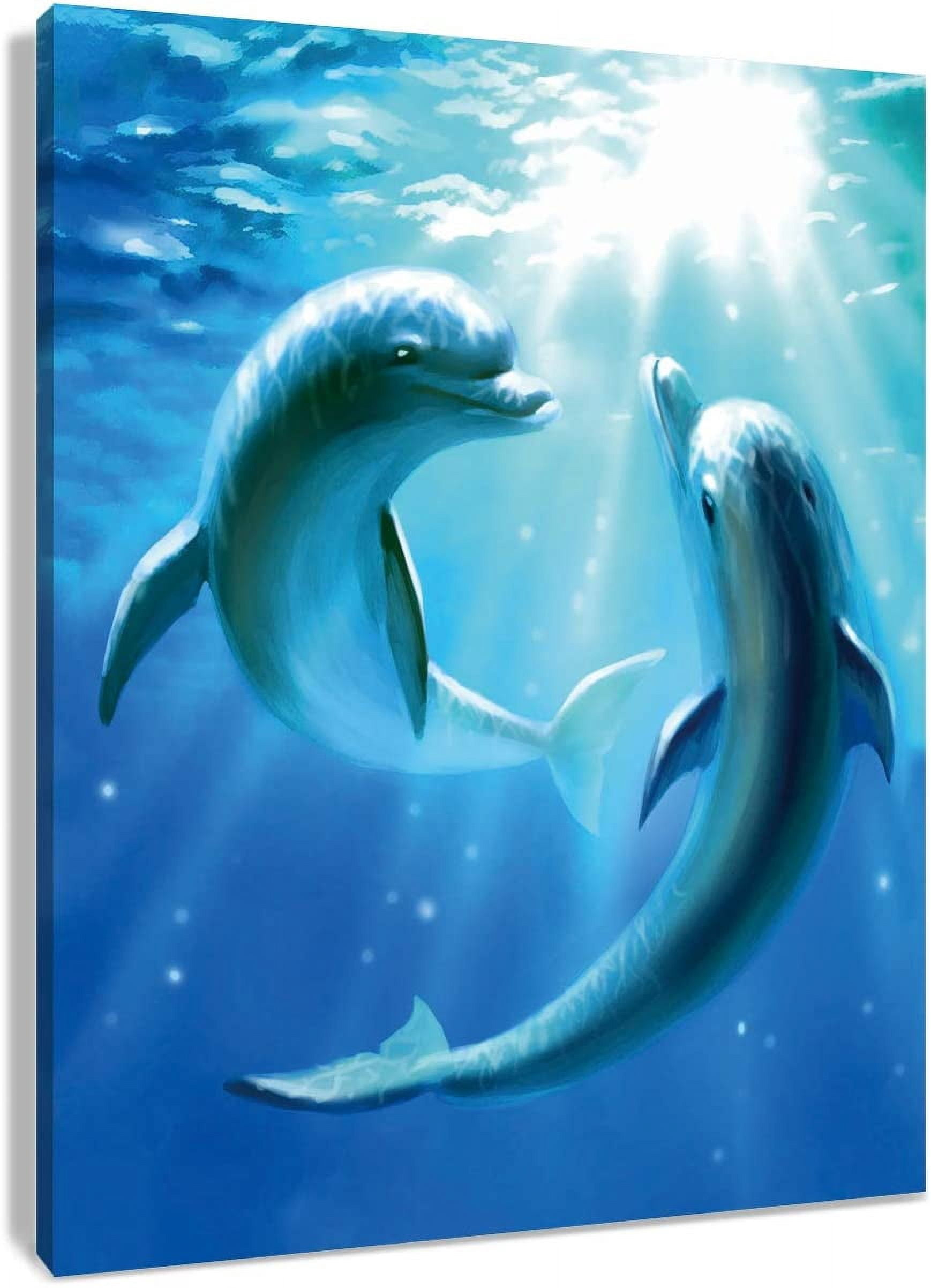 HFDF Dolph Canvas Wall Art Cute Dolphs Playg Under Sea with Sunshe ...