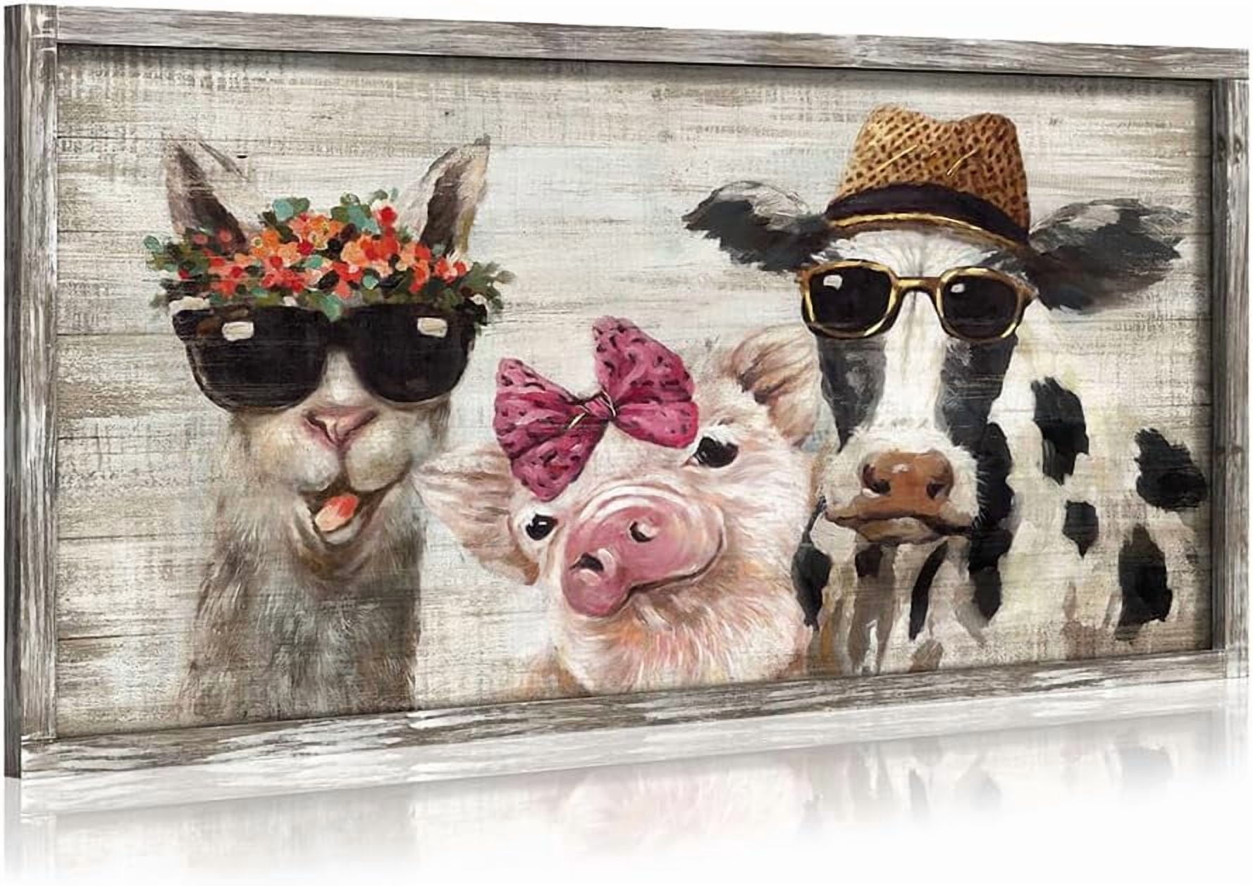 HFDF Farmhouse Animals Wooden Artwork: Farm Wall Art Picture Rustic ...