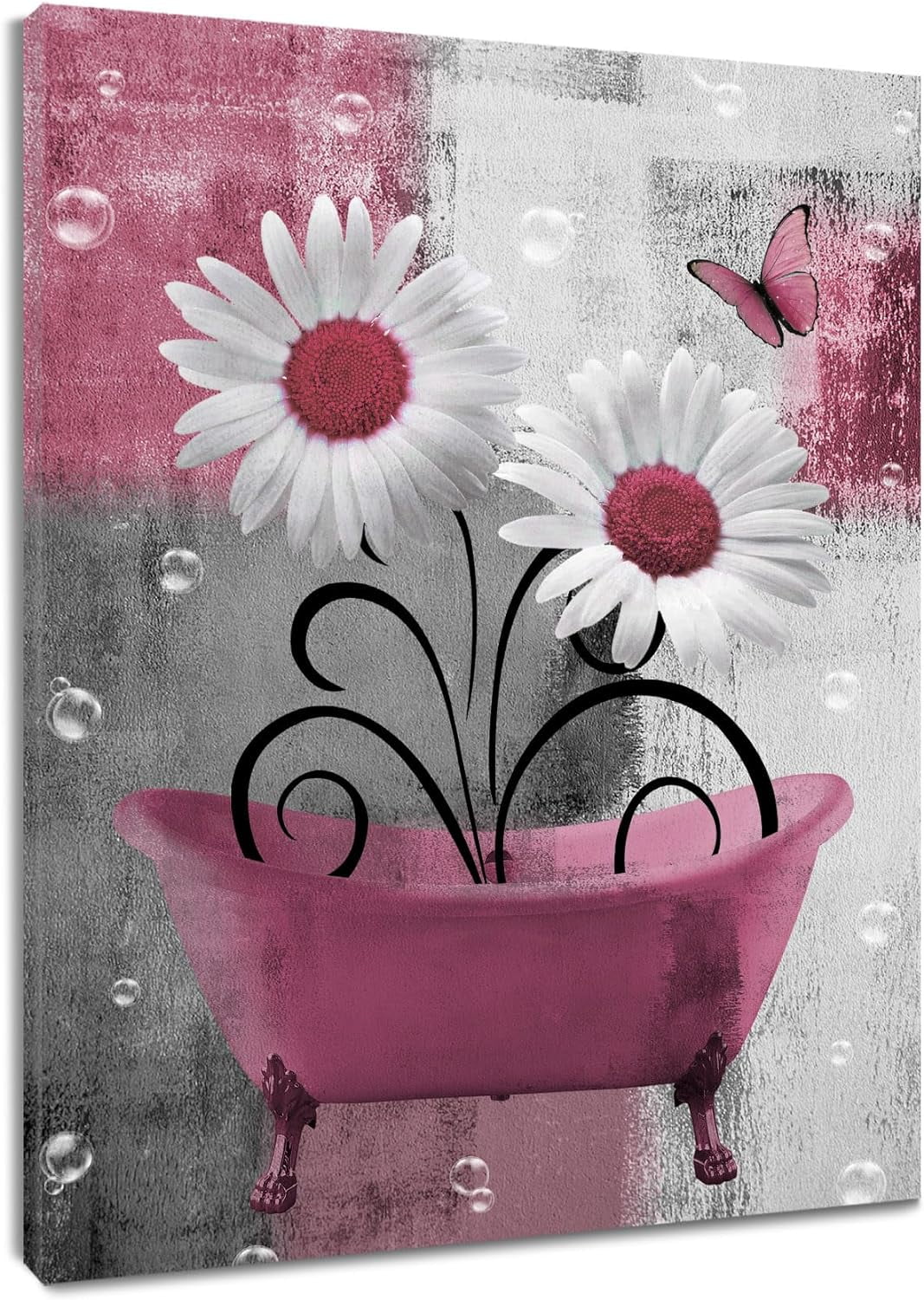 HFDF Farmhouse Pink Daisy Wall Art Country Vintage Floral Bathtub ...