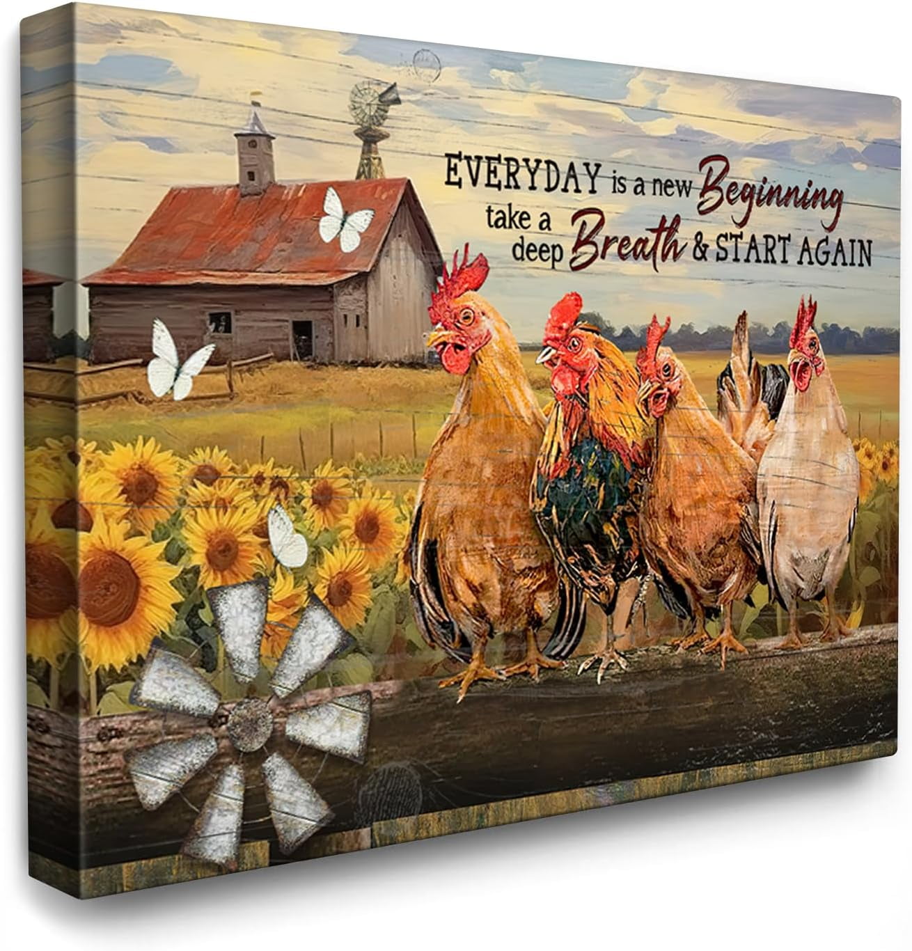HFDF Farmhouse Rooster Canvas Wall Art Farm Barn Chicken spirational ...