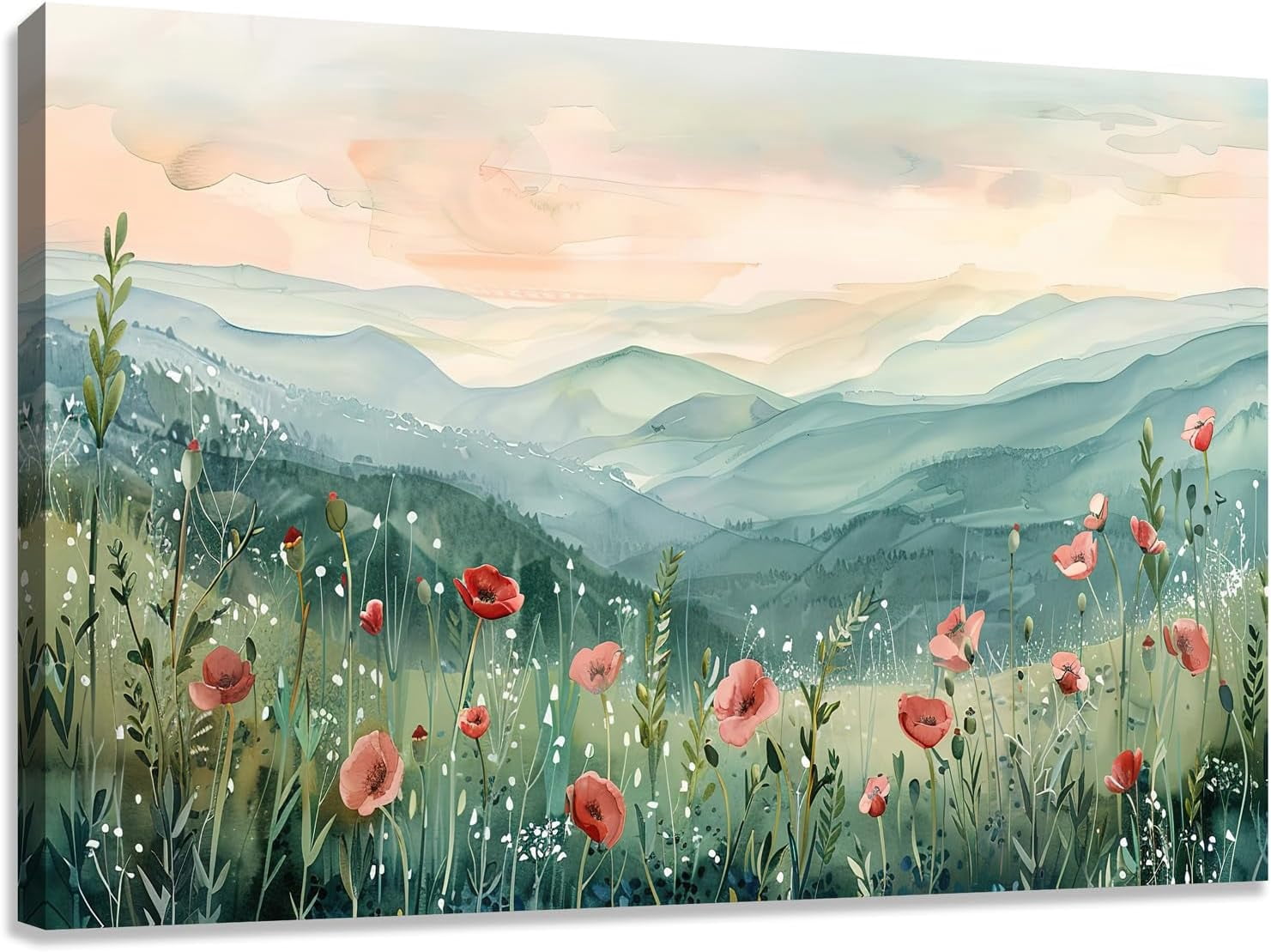 HFDF Floral Landscape Canvas Wall Art 32 x 48 Poppies Mountain Valley ...