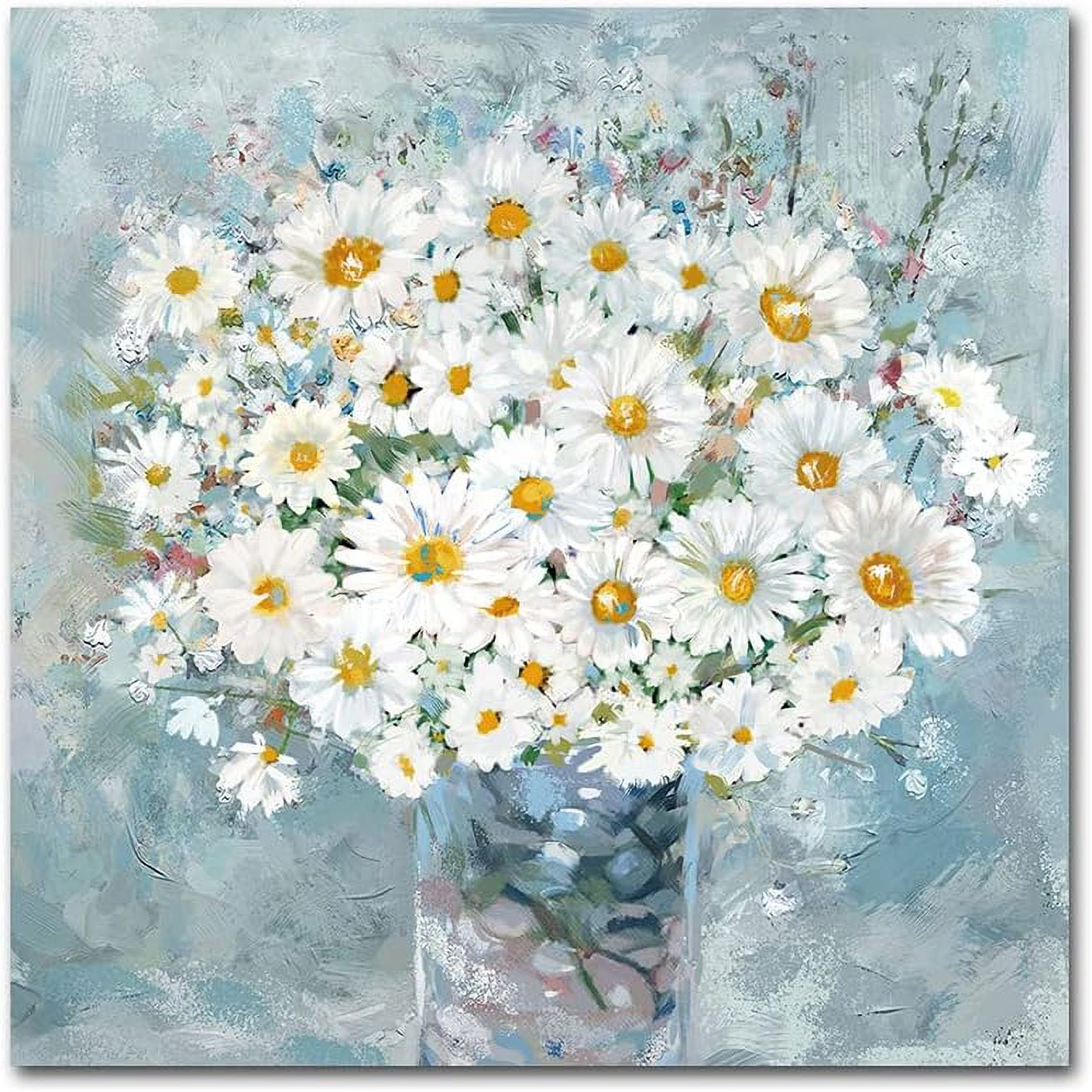 HFDF Flowers Bathroom Wall Decor Floral Canvas Wall Art White Daisy ...