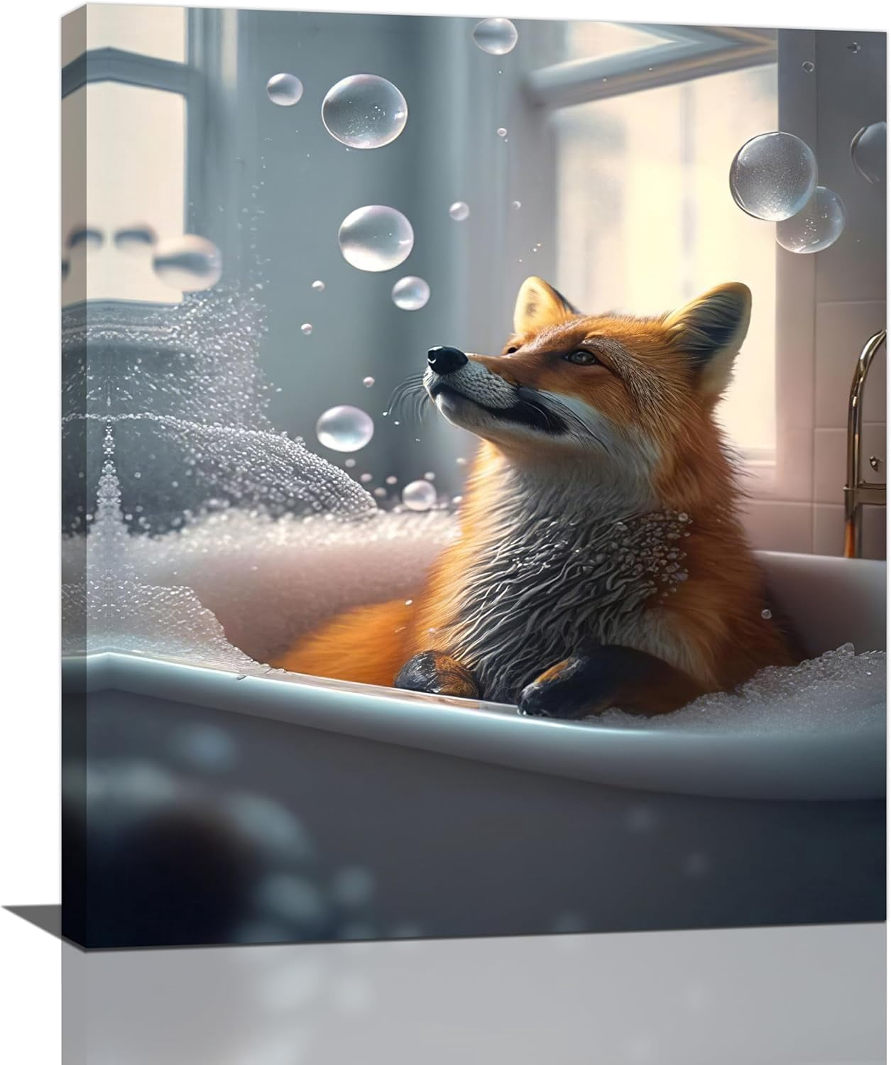 HFDF Fox Bathroom Wall Art Cute Fox Bathtub Pictures Wall Decor ...