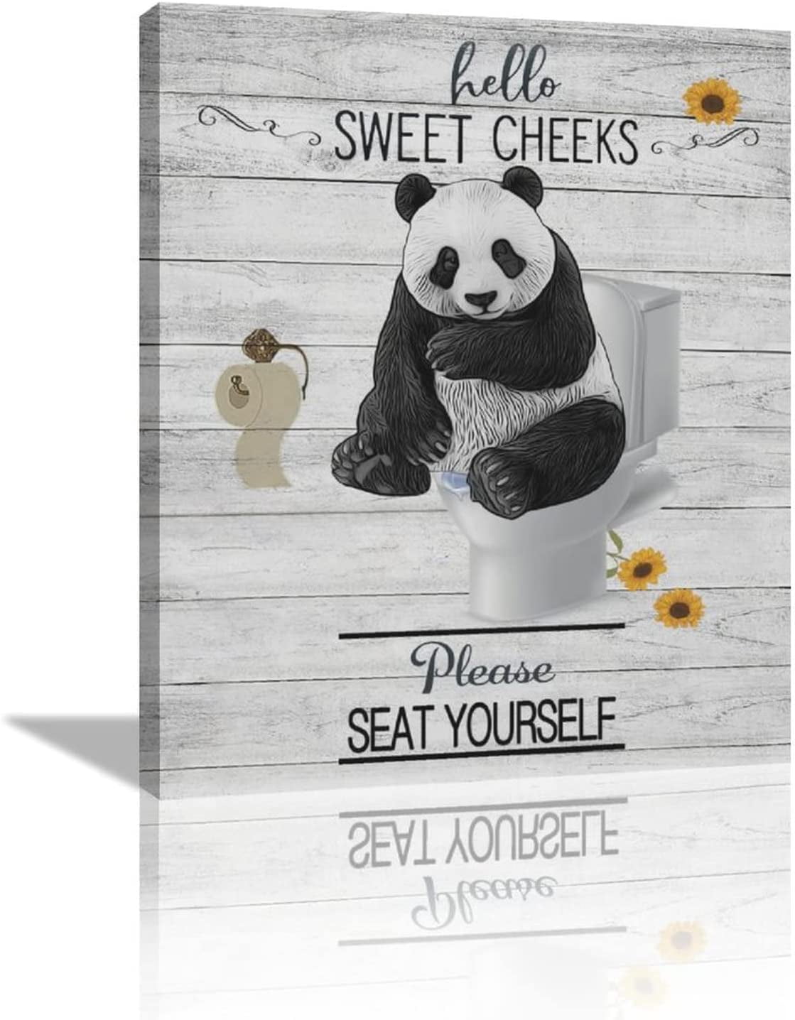 HFDF Fun Panda Wall Art - Cute Animal Panda on Toilet, Canvas Patg Prt ...