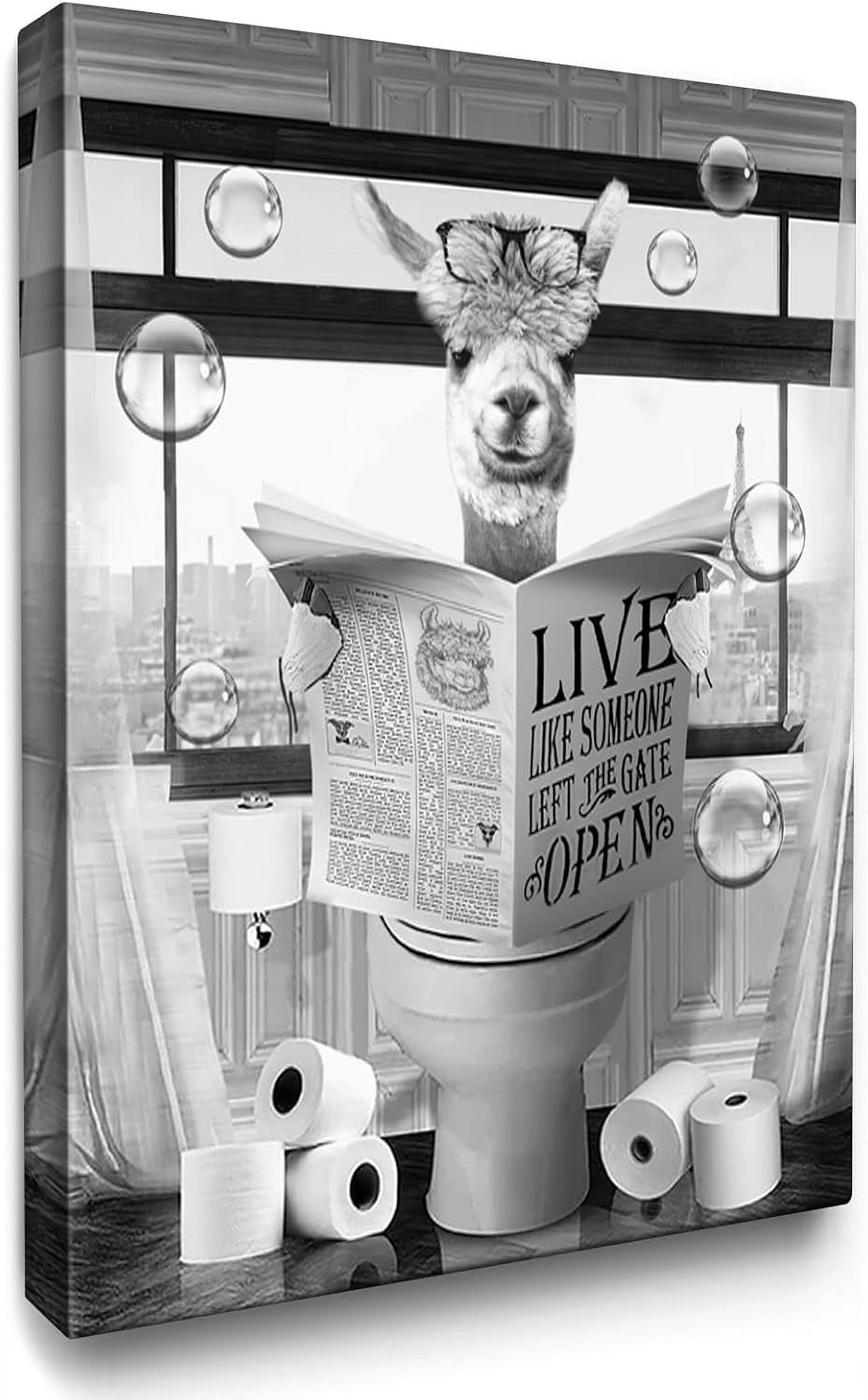 HFDF Funny Alpaca Bathroom Decor Wall Art Cute Alpaca Sitting Toilet ...