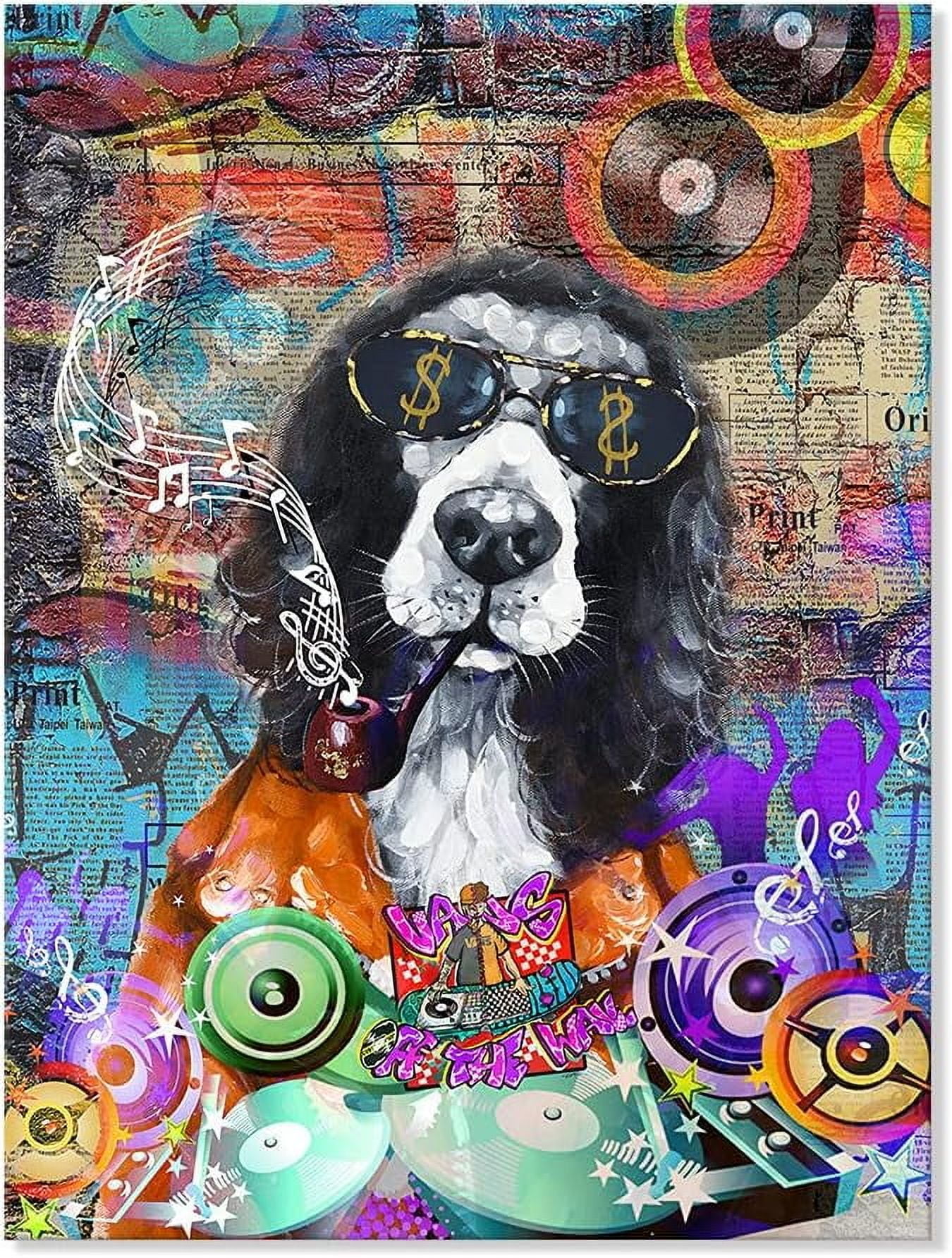 HFDF Funny Animal Canvas Wall Art Cool Smoking Dog with Sunglasses ...