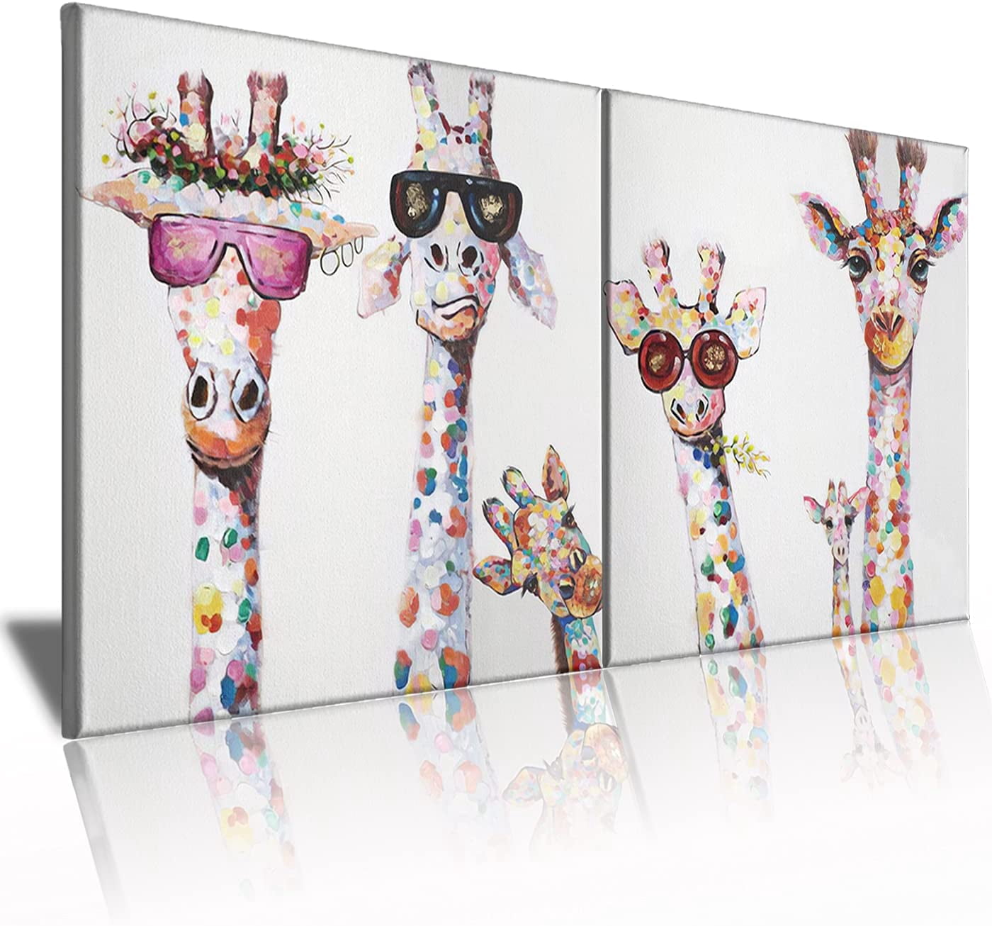 HFDF Funny Animal Canvas Wall Art Decor Lovely Giraffes Family Cartoons ...