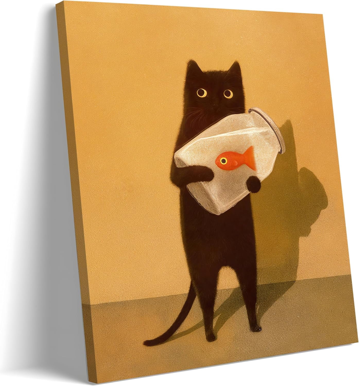 HFDF Funny Black Cat Wall Art, Abstract Black Cat and Fish Canvas ...