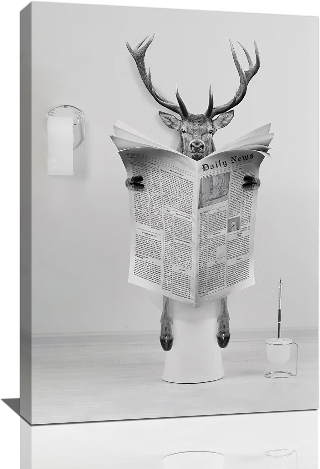 HFDF Funny Deer Bathroom Wall Art Black And White Animal Pictures Wall ...