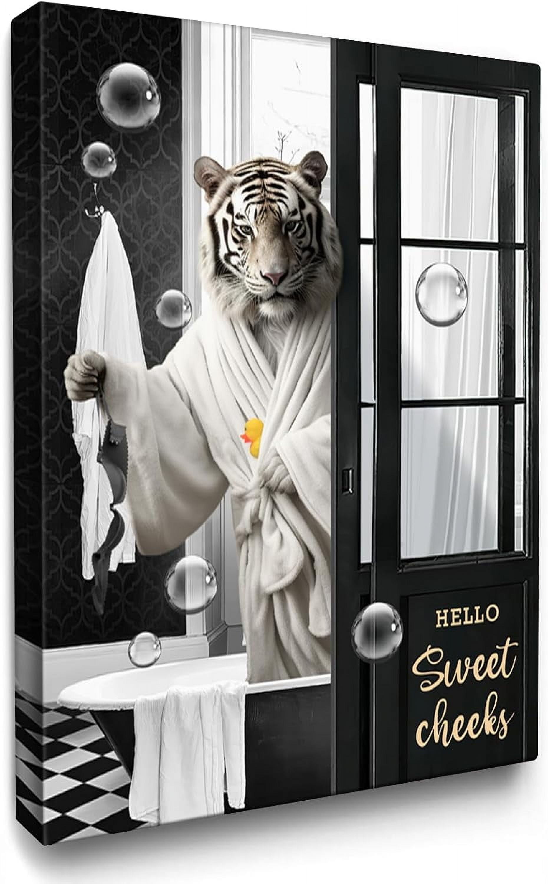 HFDF Funny Tiger Wall Art - Cute Tigers Bathtub Patg, Black and White ...