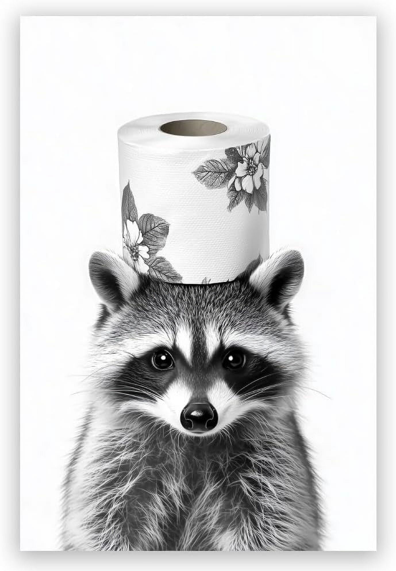HFDF Funny Wall Decor for Bathroom Cute Raccoon Toilet Paper Roll ...