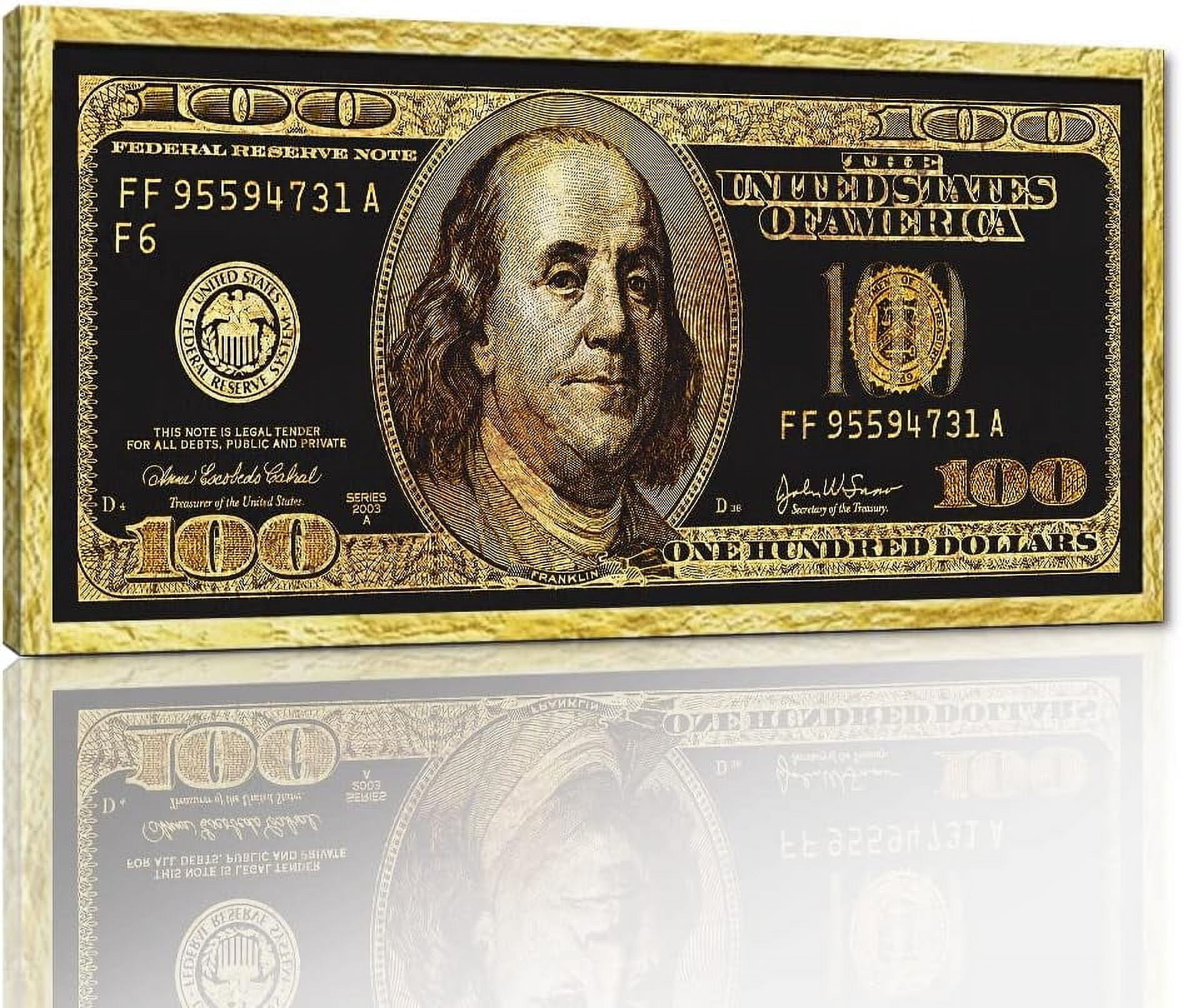 HFDF Golden Dollar Wall Patg Giclee Canvas Artwork 100 Dollar Money ...