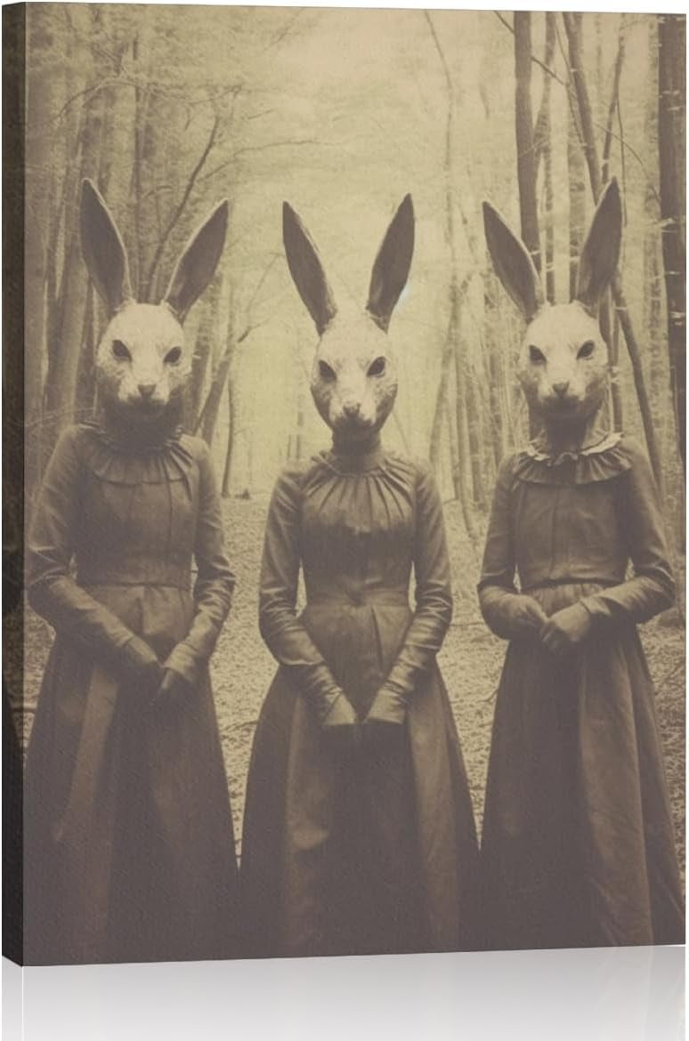 HFDF Gothic Canvas Wall Art, Spooky Rabbit Women Artwork for Walls ...