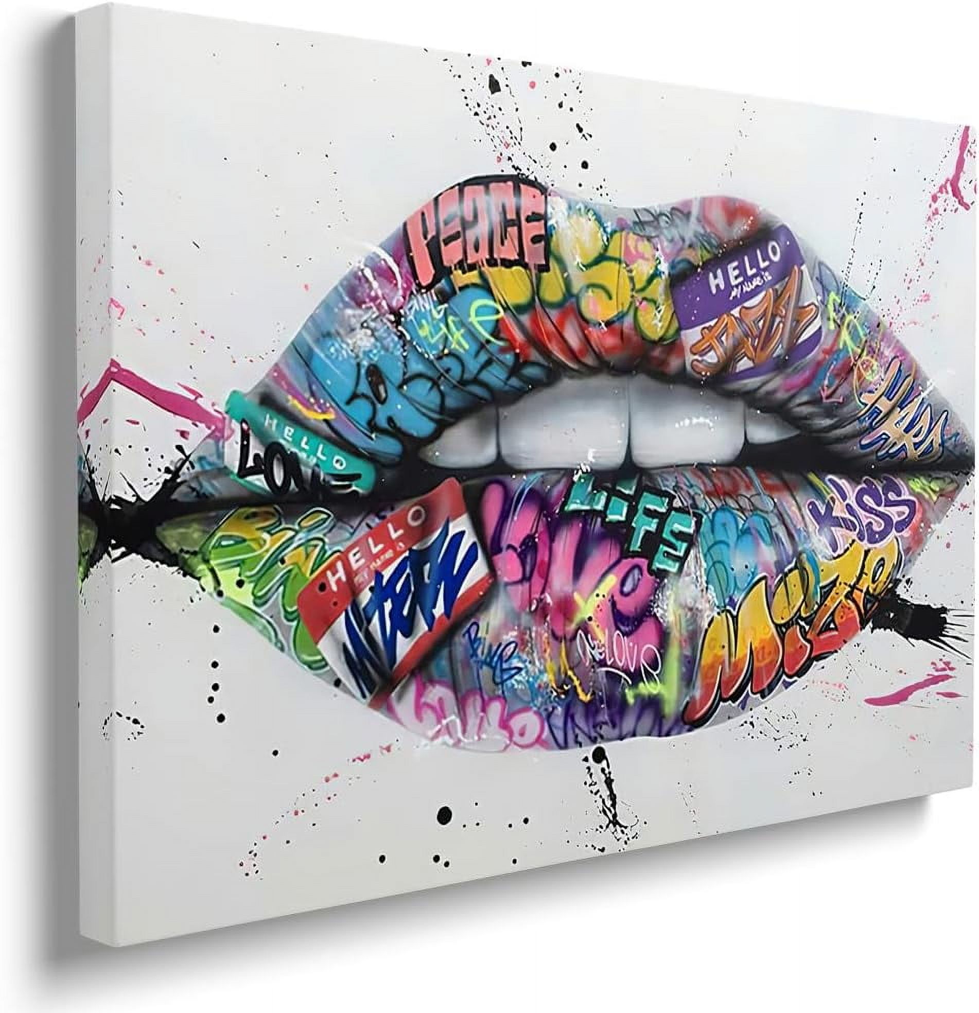 HFDF Graffiti Lips Wall Decor Graffiti Canvas Wall Art Poster Prints ...
