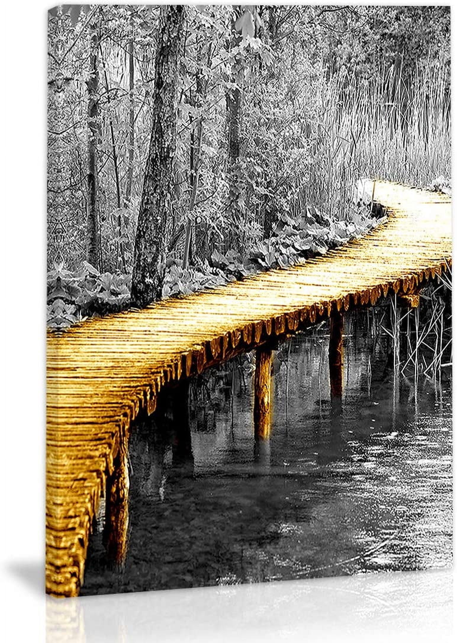 HFDF Grey and Yellow Wall Art Yellow Bridge Black and White Forest ...