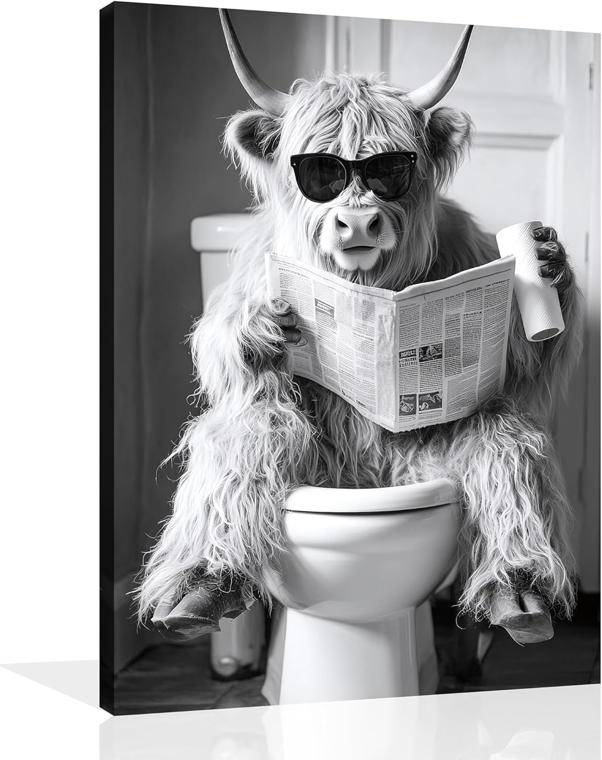 HFDF Highland Cow Bathroom Canvas Wall Art Funny Animals Bathroom ...