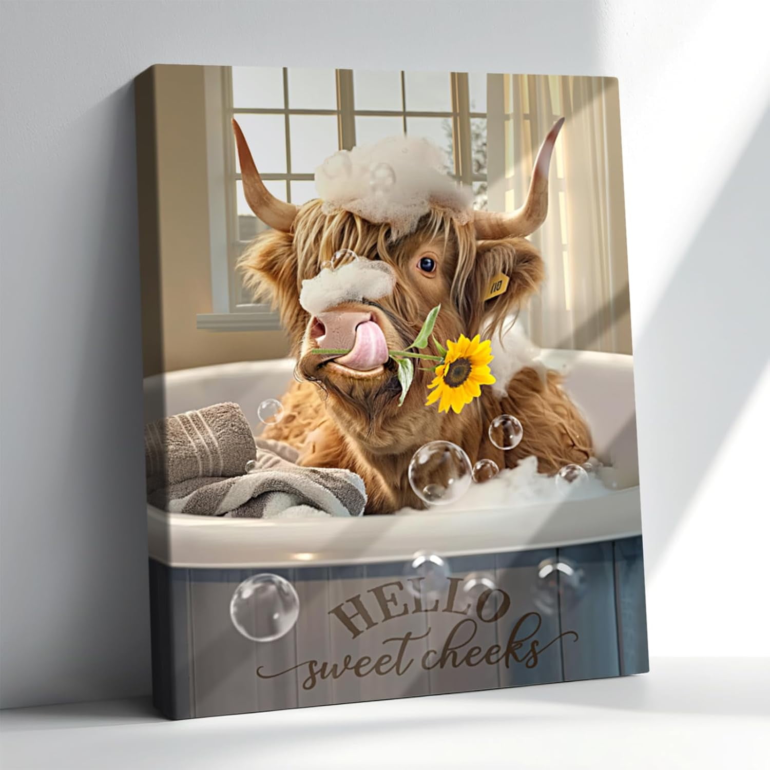 HFDF Highland Cow Wall Art Bathroom Decor Canvas Prts Funny Cow on ...