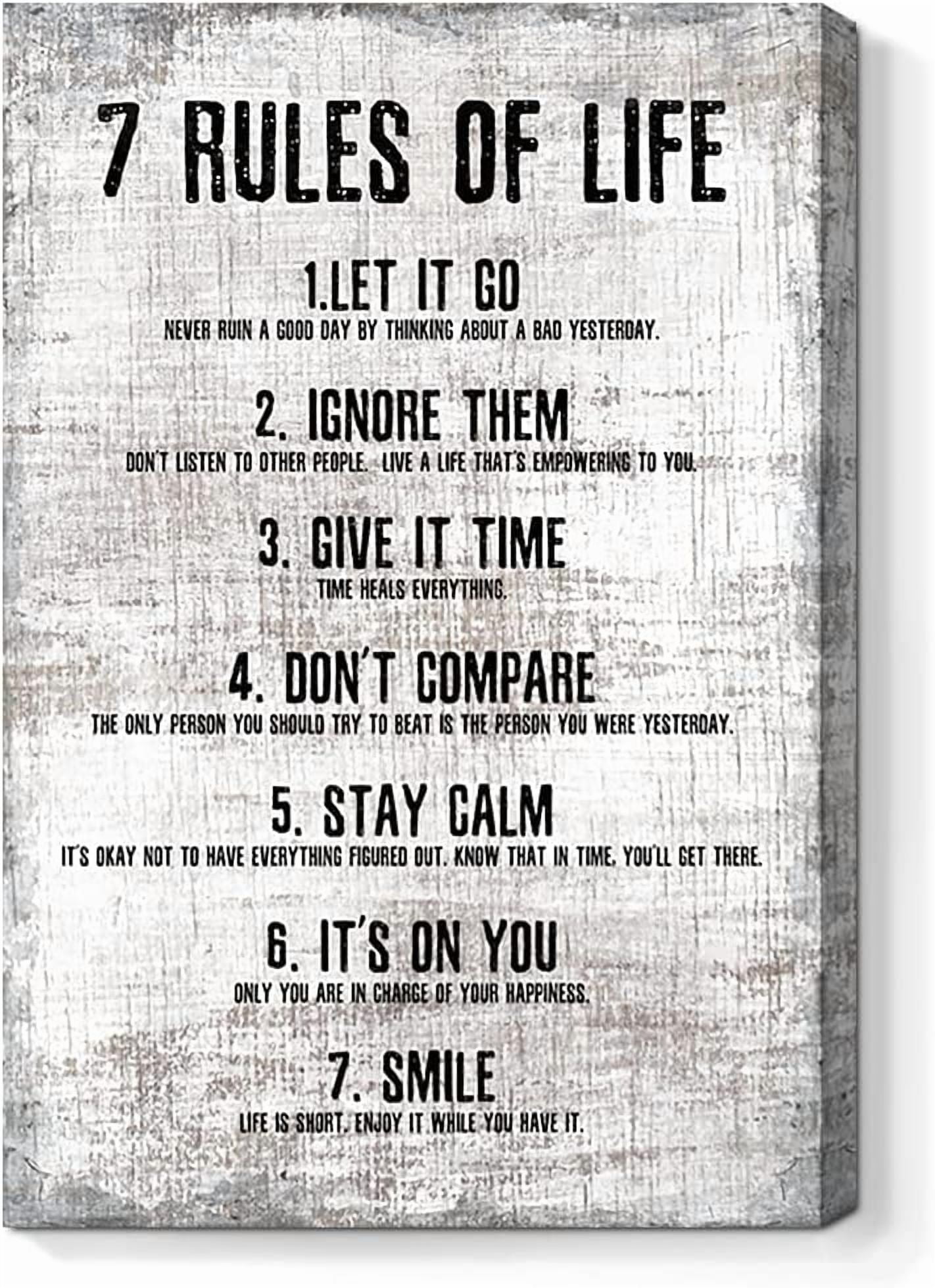 HFDF Inspirational Wall for Living Room Office Decor 7 Rules of Life ...