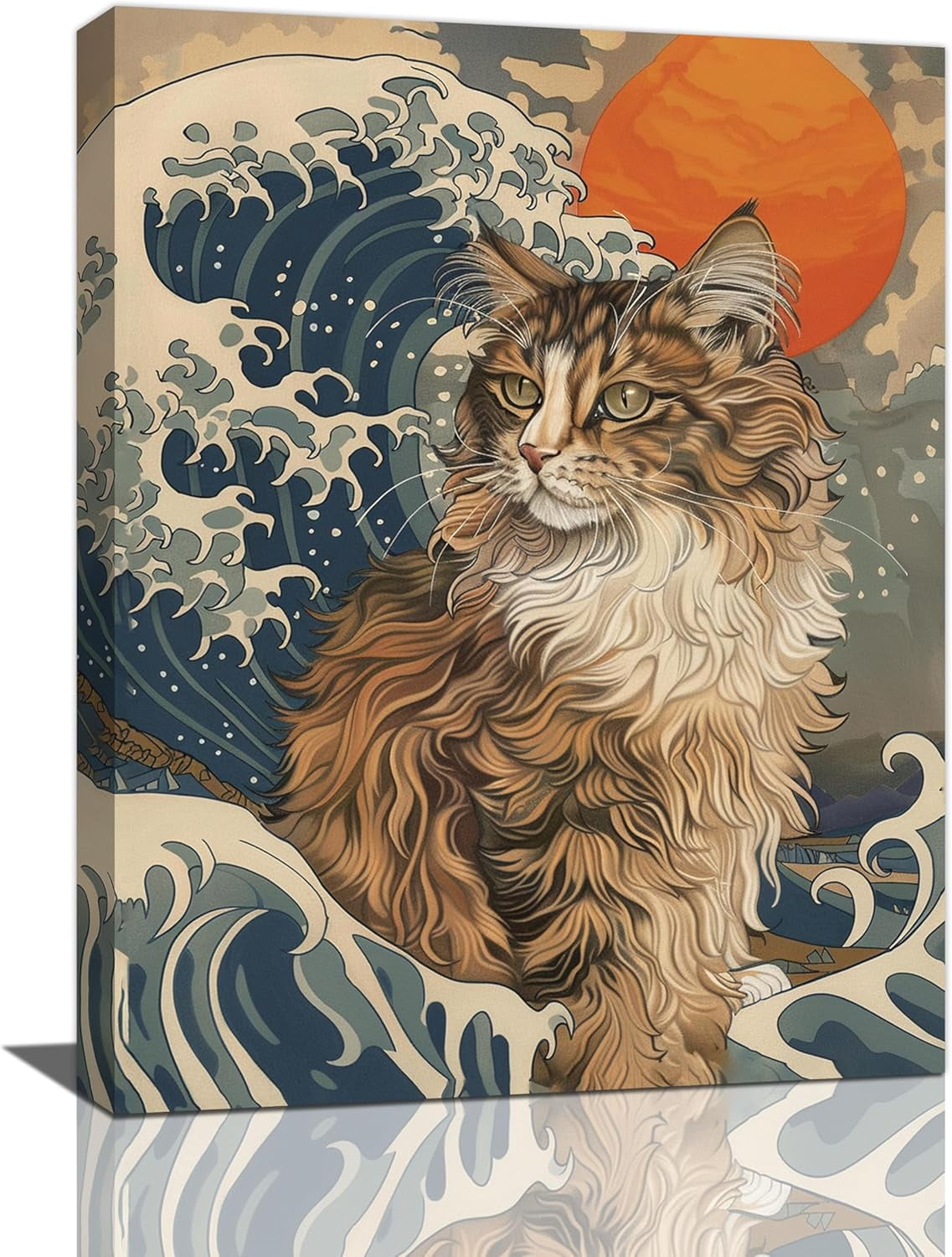 HFDF Japanese Cat Wall Art Asian Ocean Wave Pictures Wall Decor Japan ...