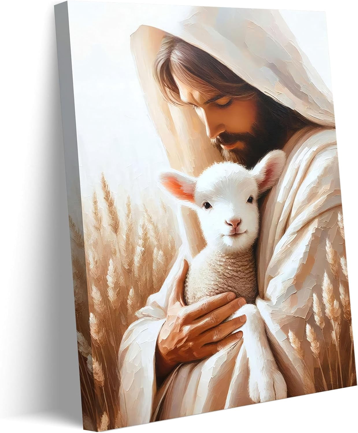 HFDF Jesus Embraces Lambs Canvas Wall Art Christ The Good Shepherd Wall ...