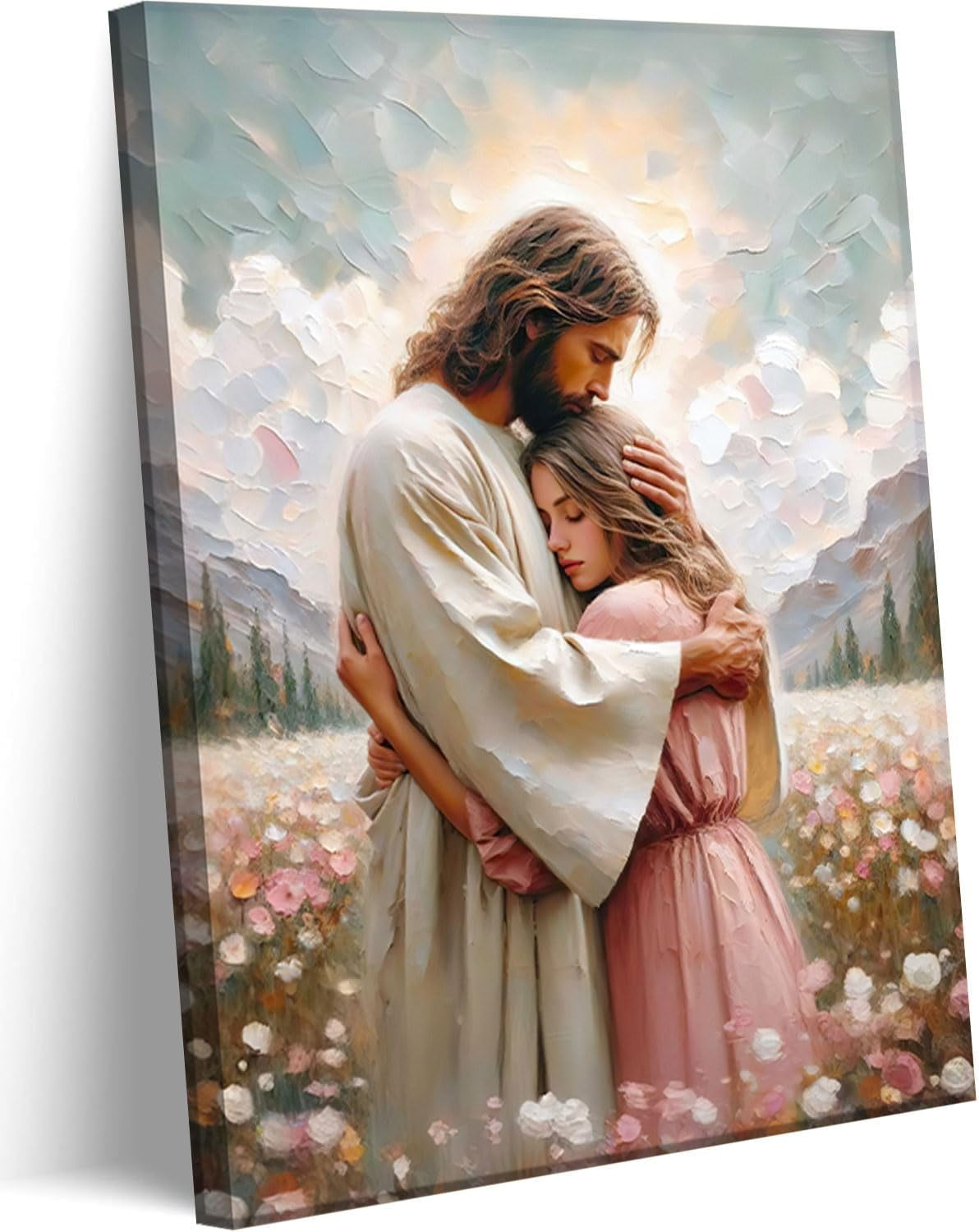 HFDF Jesus Hugging woman Canvas Wall Art Embracing Woman Safe His Arms ...