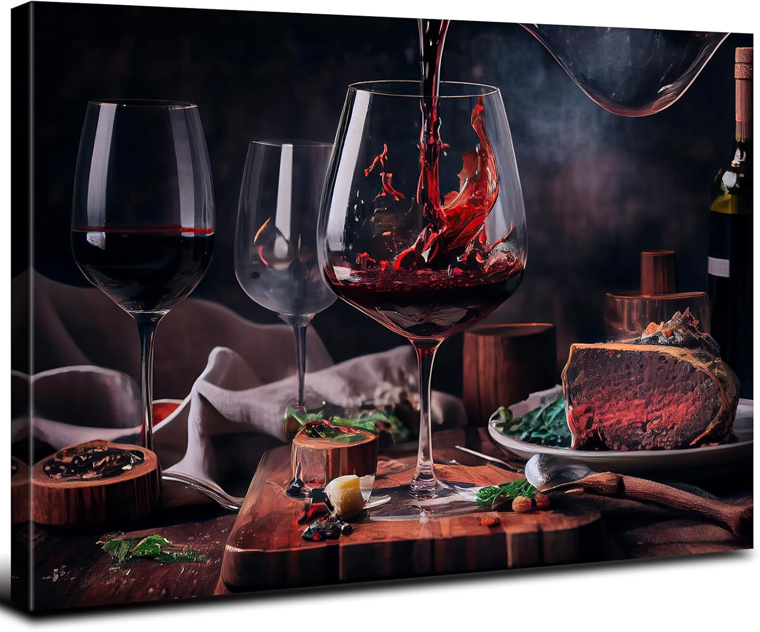 HFDF Kitchen Wall Art for Dining Room Red Wine Canvas Prints Goblet ...