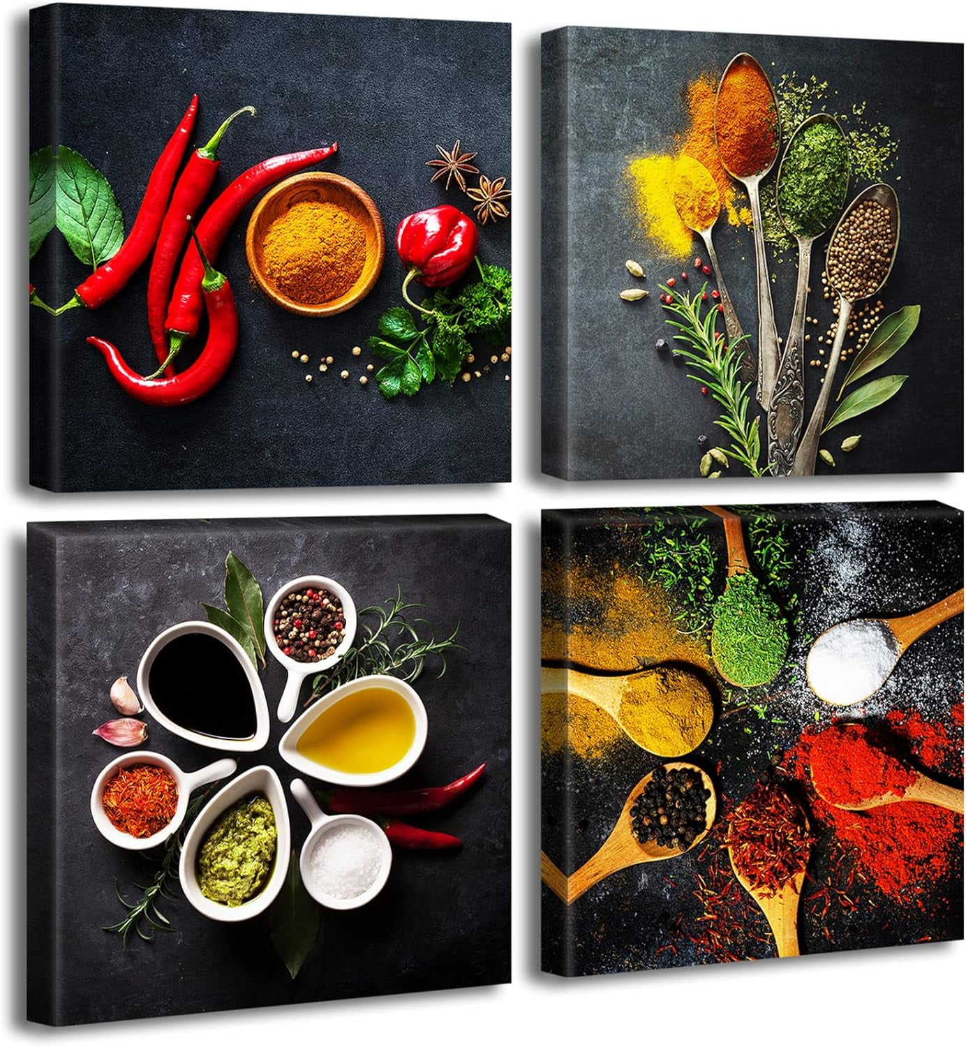 HFDF Kitchen Wall Decor Colorful Spices Seasoning Spoon Canvas Wall Art ...