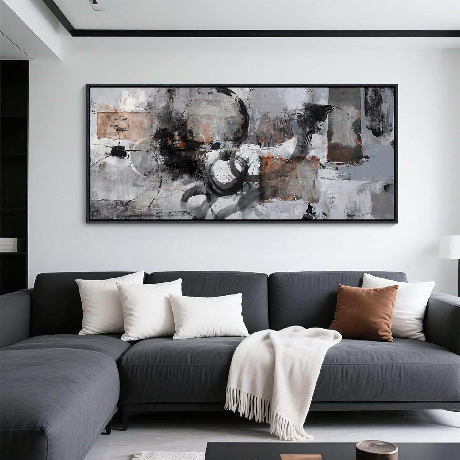 HFDF Large Abstract Black And Grey Canvas Wall Art Living Room Wall ...