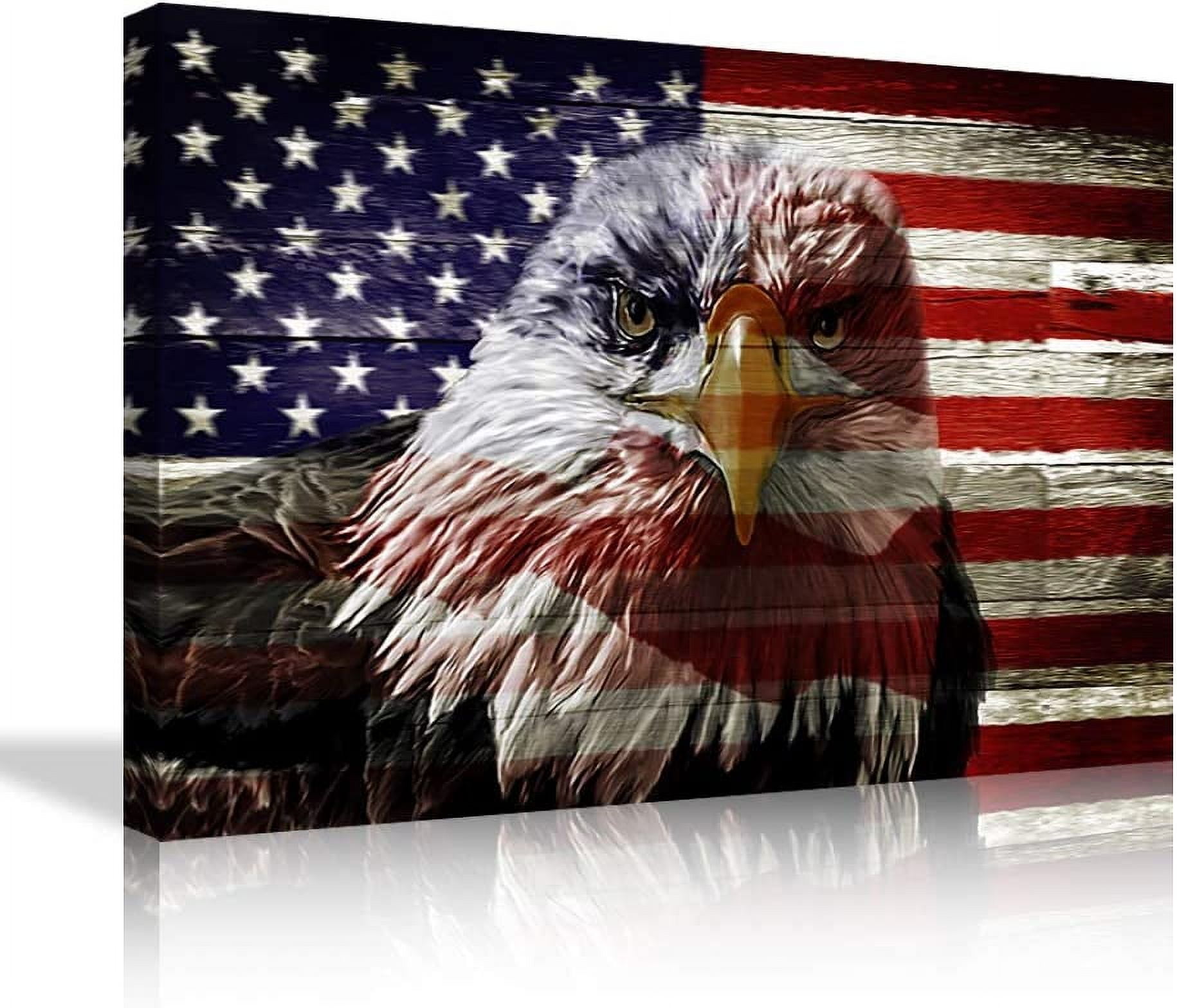 HFDF Large American Flag Wall Art Bald Eagle Canvas Prts Flag Art Giclee Canvas Prtg Wall Decor ...