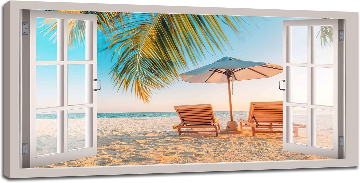 HFDF Large Beach Bathroom Wall Art Beach Coastal Pictures Wall Decor ...