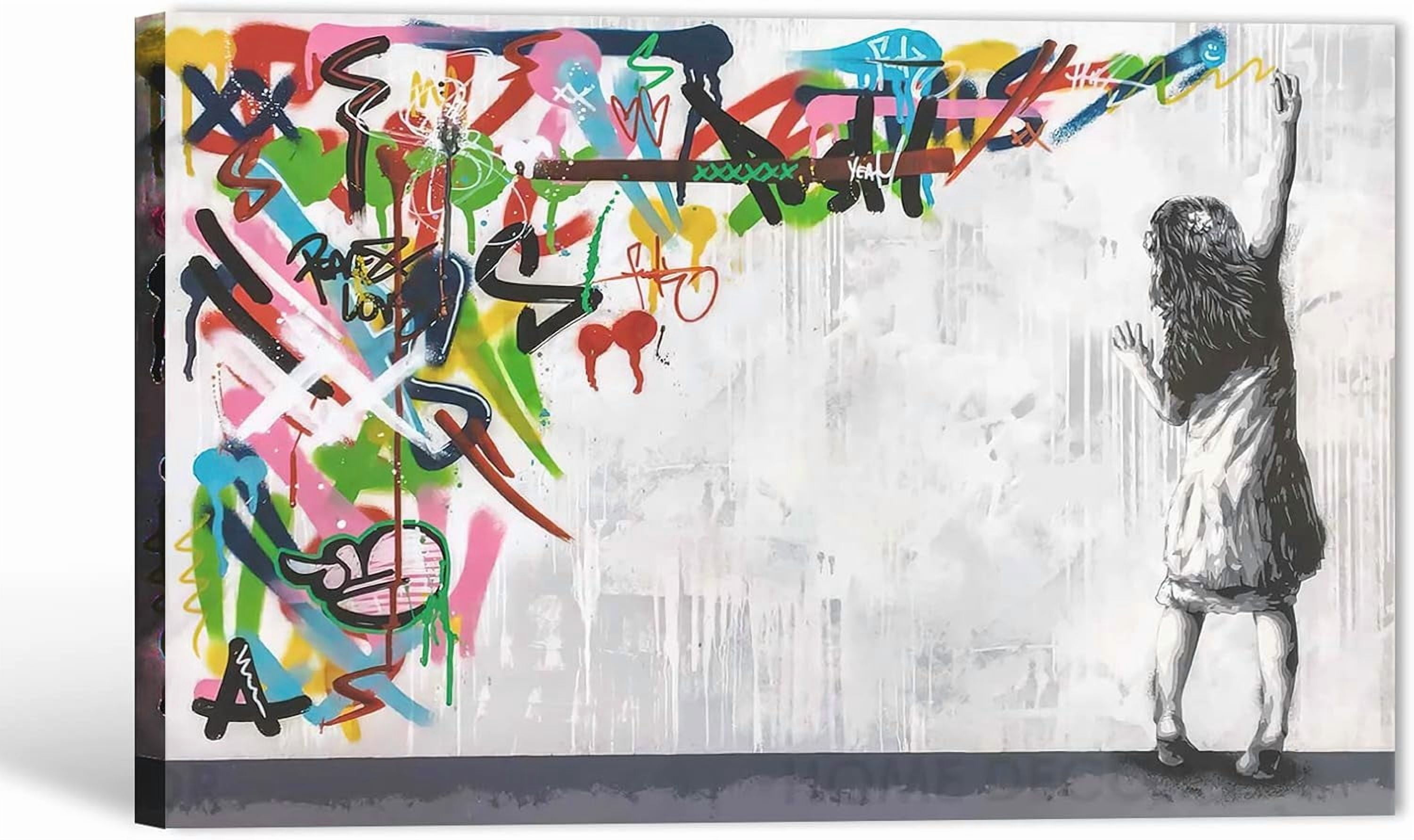 HFDF Large Graffiti Canvas Wall Art Modern Poster, Girl Scribbling ...